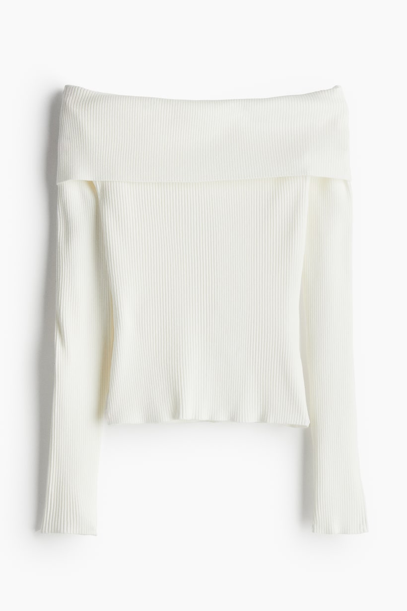 Women's White Rib-knit Off-the-shoulder Top | H&M CA
