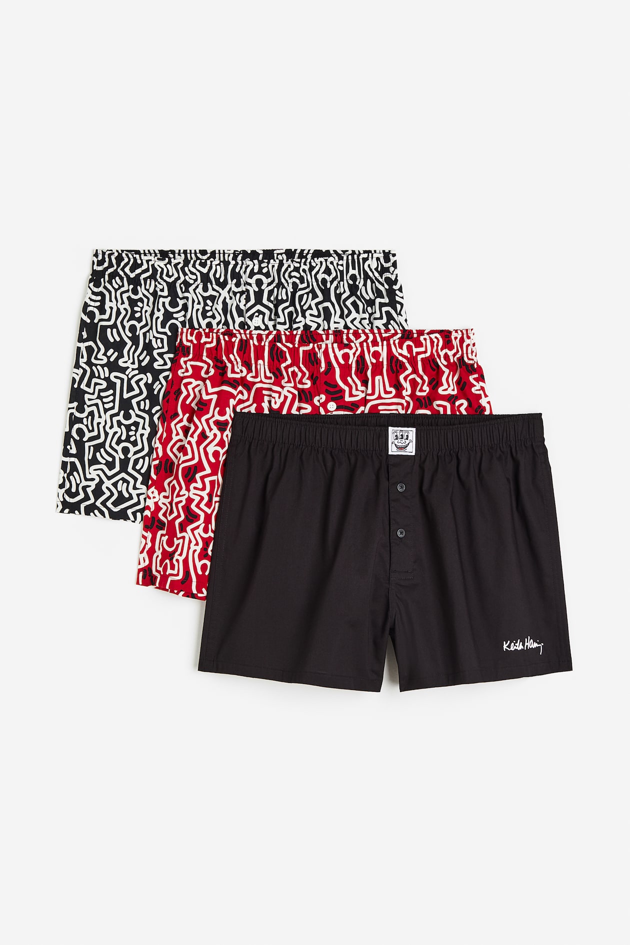3-pack woven cotton boxer shorts - Black/Keith Haring - Men | H&M GB