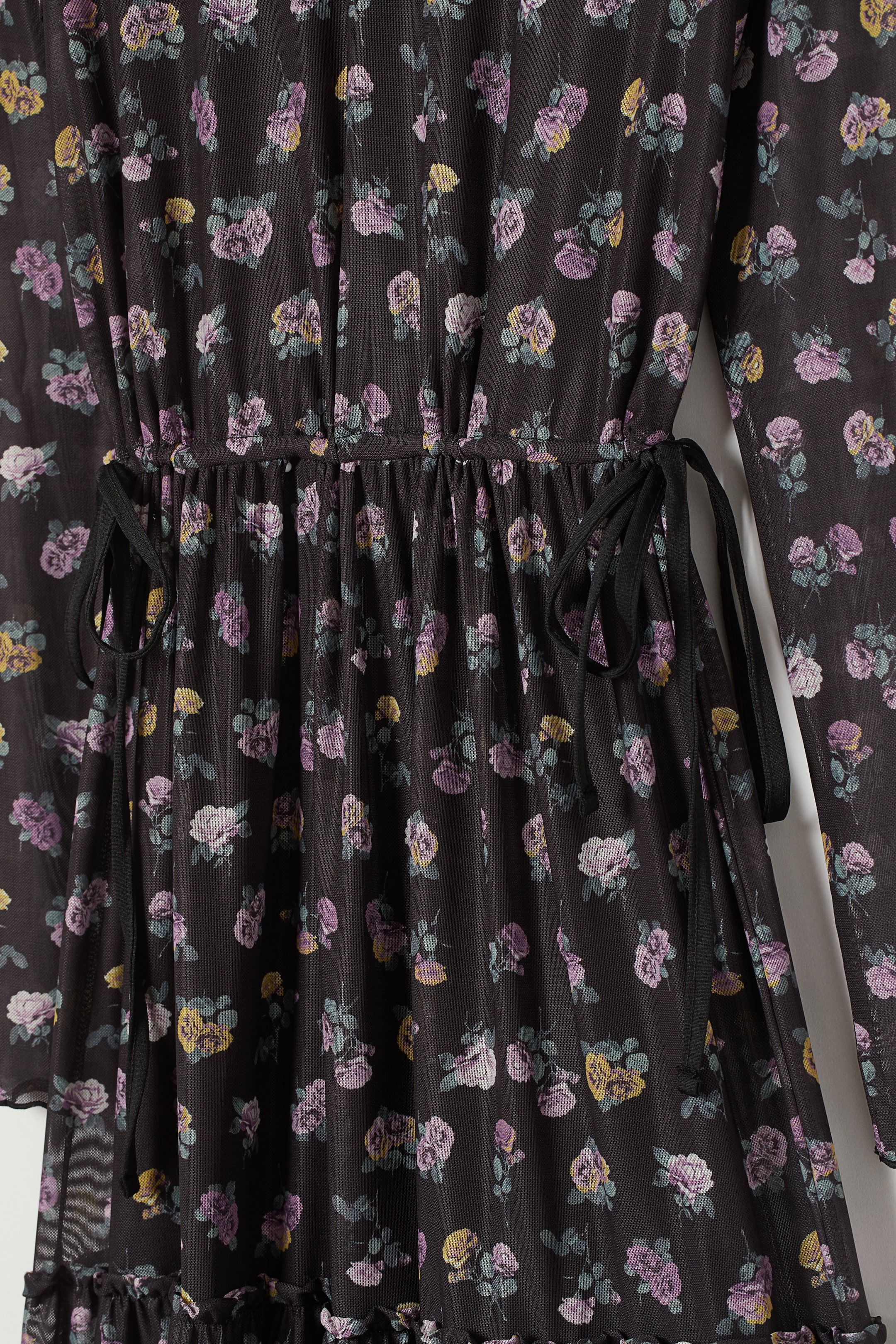 Kjole i mesh - Langt erme - Midi - Sort/Blomstret - DAME | H&M NO