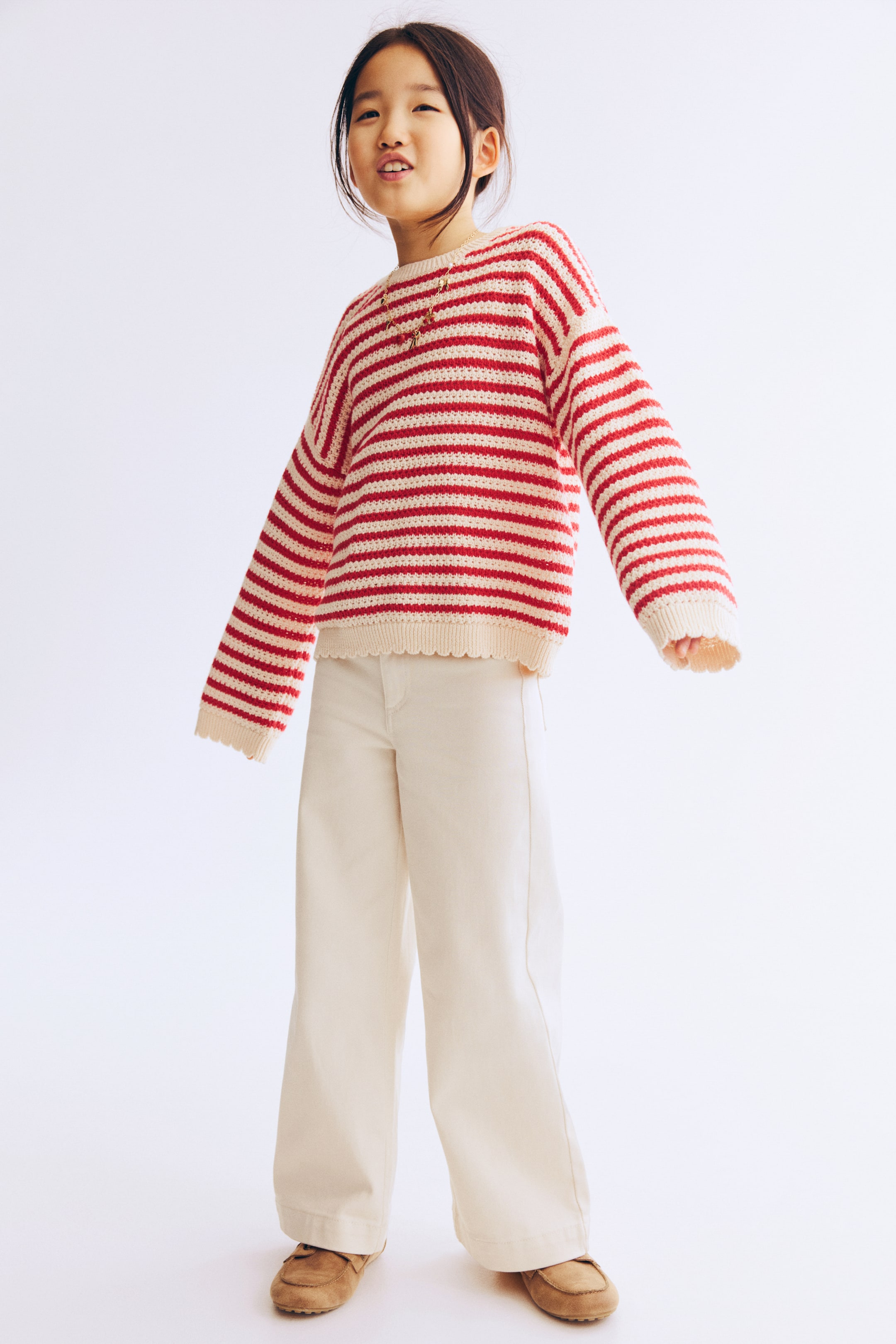 Red/striped Textured-Knit Sweater for kids | H&M CA