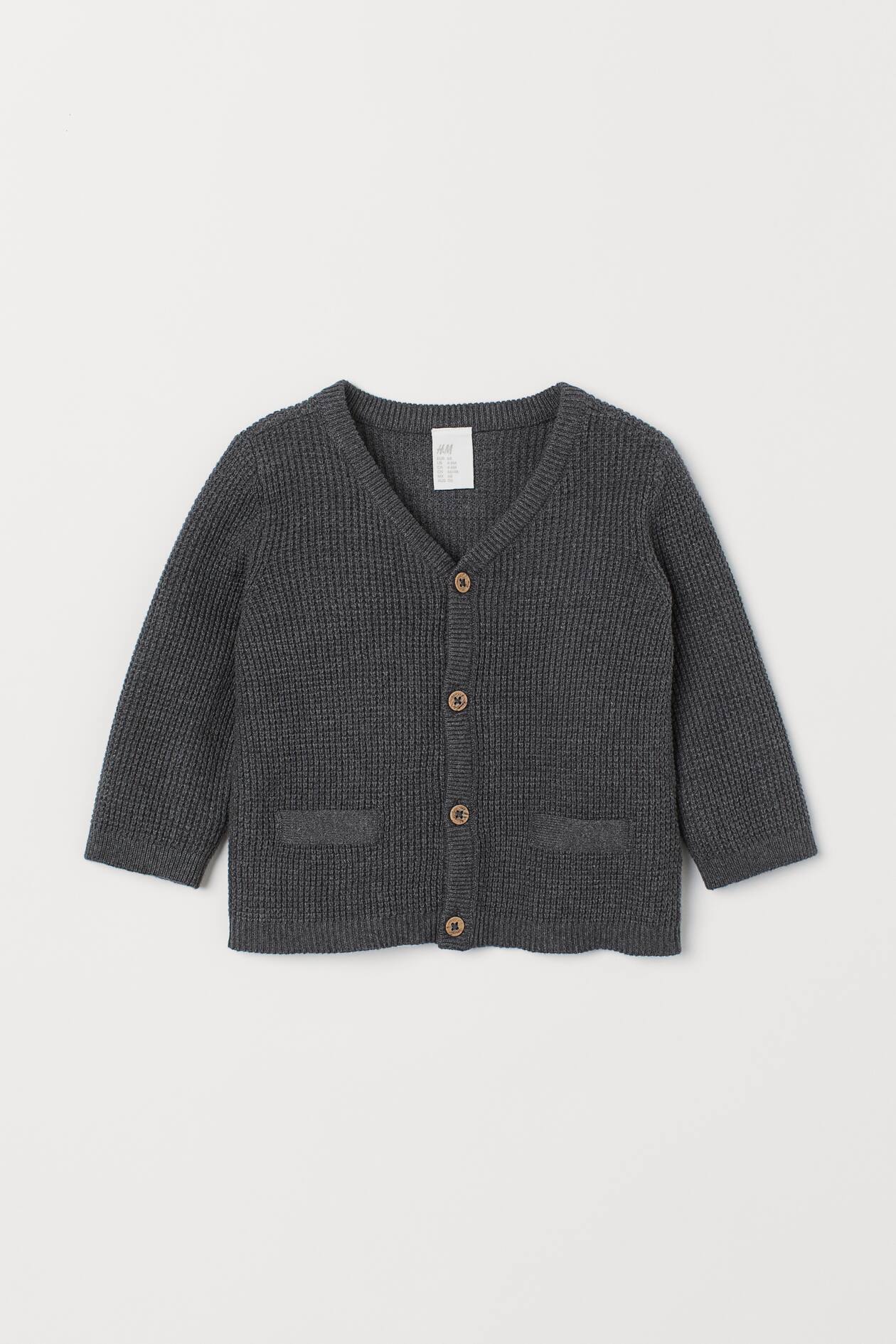 Cardigan i bomull - V-ringning - Lång ärm - Mörk gråmelerad - BARN | H&M SE