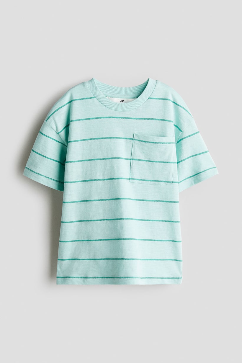 Chest-pocket T-shirt - Mint green/striped - Kids | H&M US