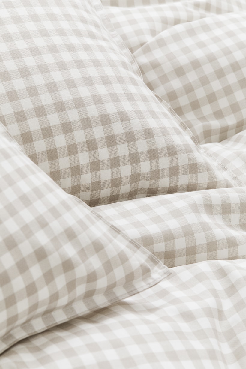 Light mole/Gingham check Patterned double/king size duvet cover set at ...