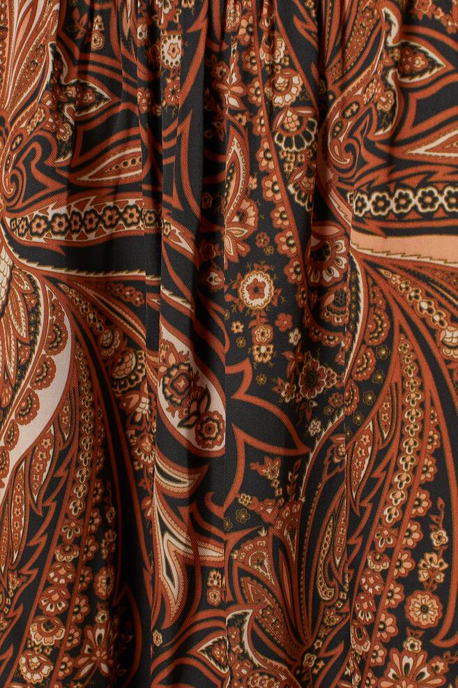 Patterned Satin Blouse - Round Neck - Long sleeve - Rust brown/paisley ...