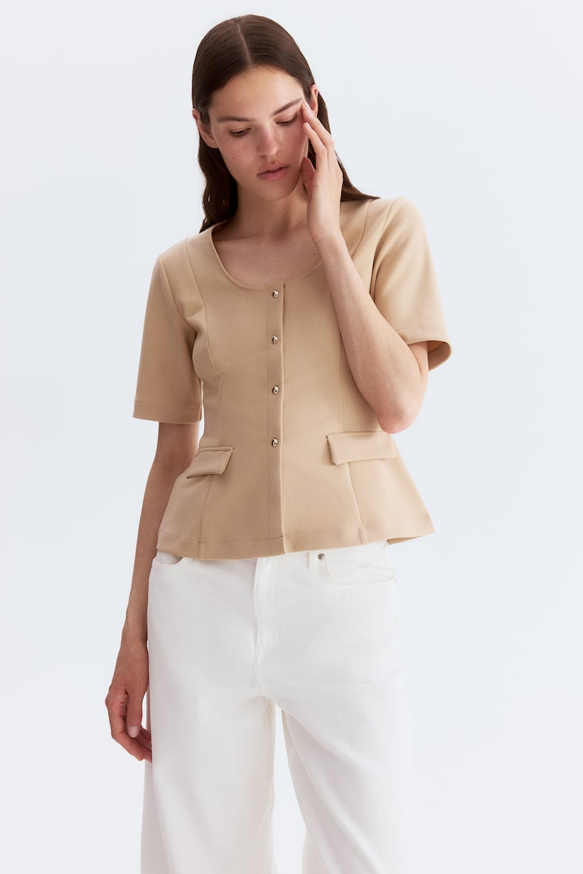 Short-Sleeved Cardigan - Beige - Ladies | H&M US