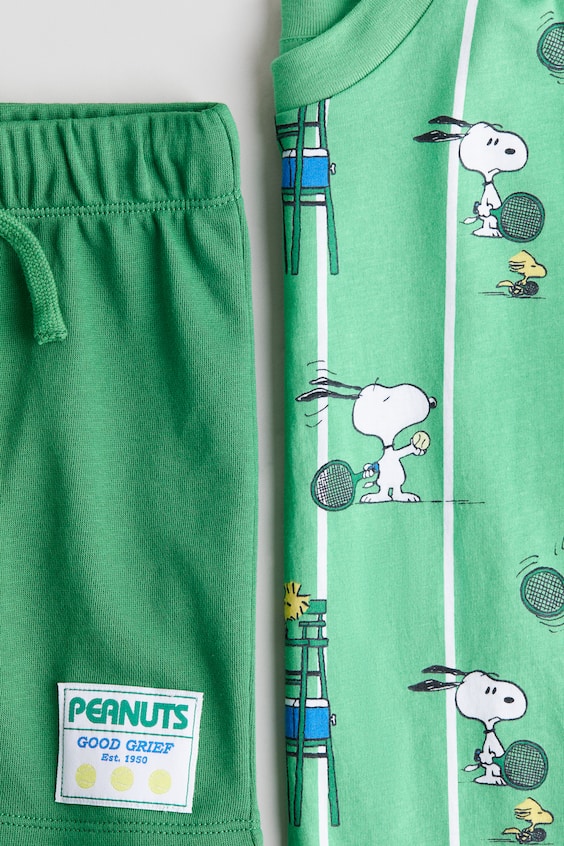 2-piece Printed Set - Green/Snoopy - Kids | H&M US