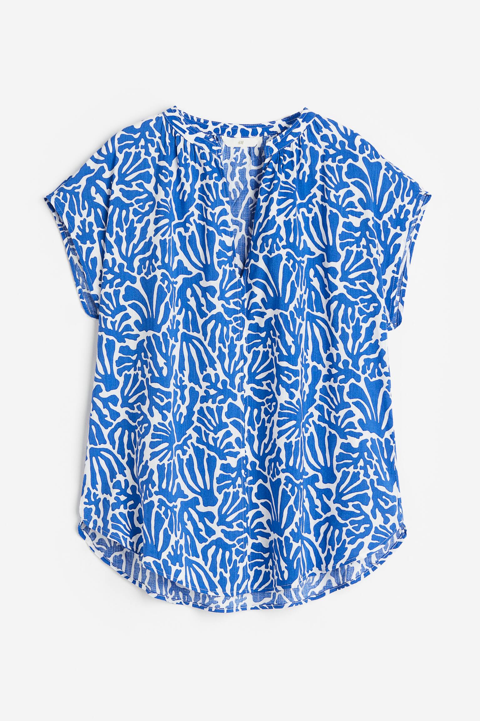 V-neck blouse - Bright blue/Patterned - Ladies | H&M