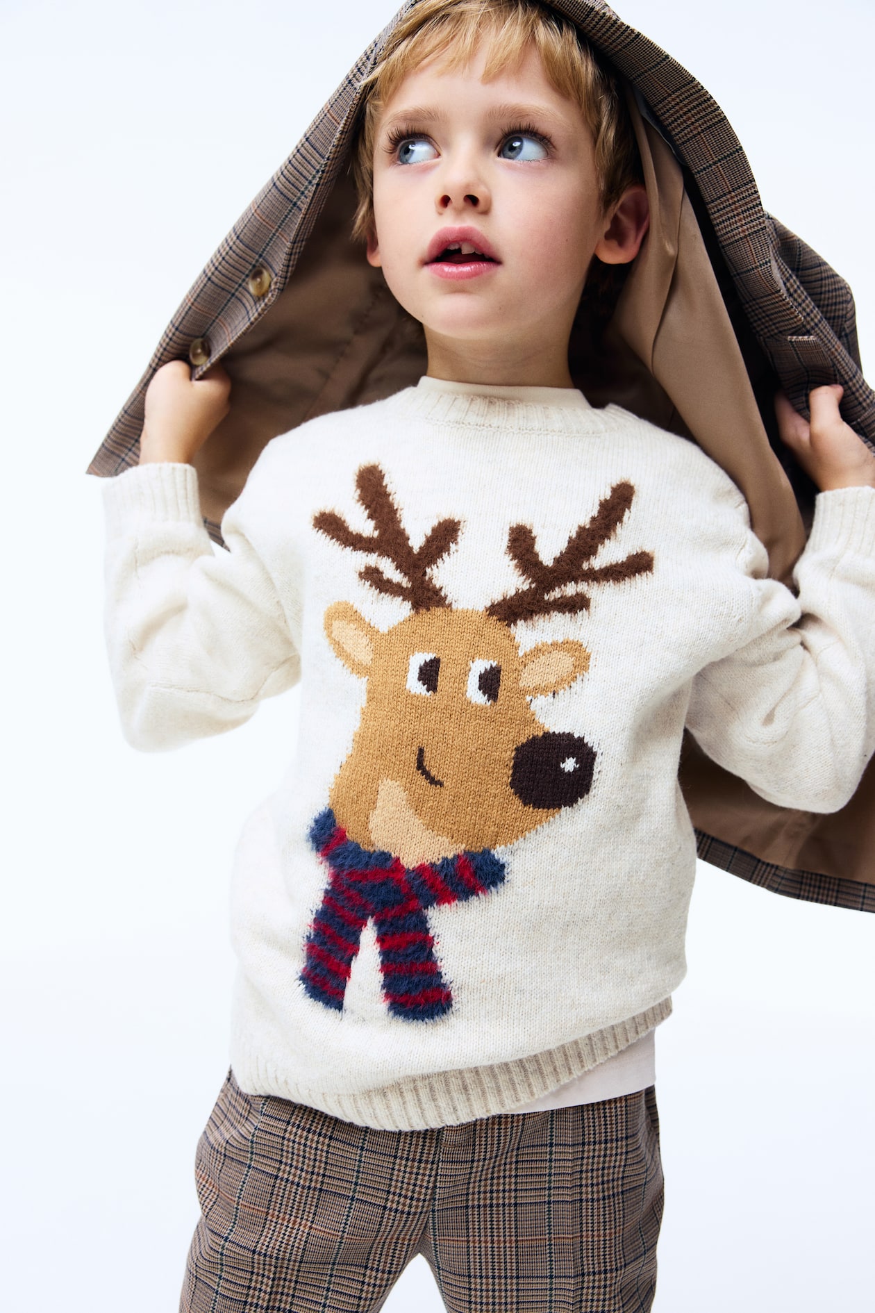 Jacquard-Knit Sweater - Light beige/reindeer - Kids | H&M US