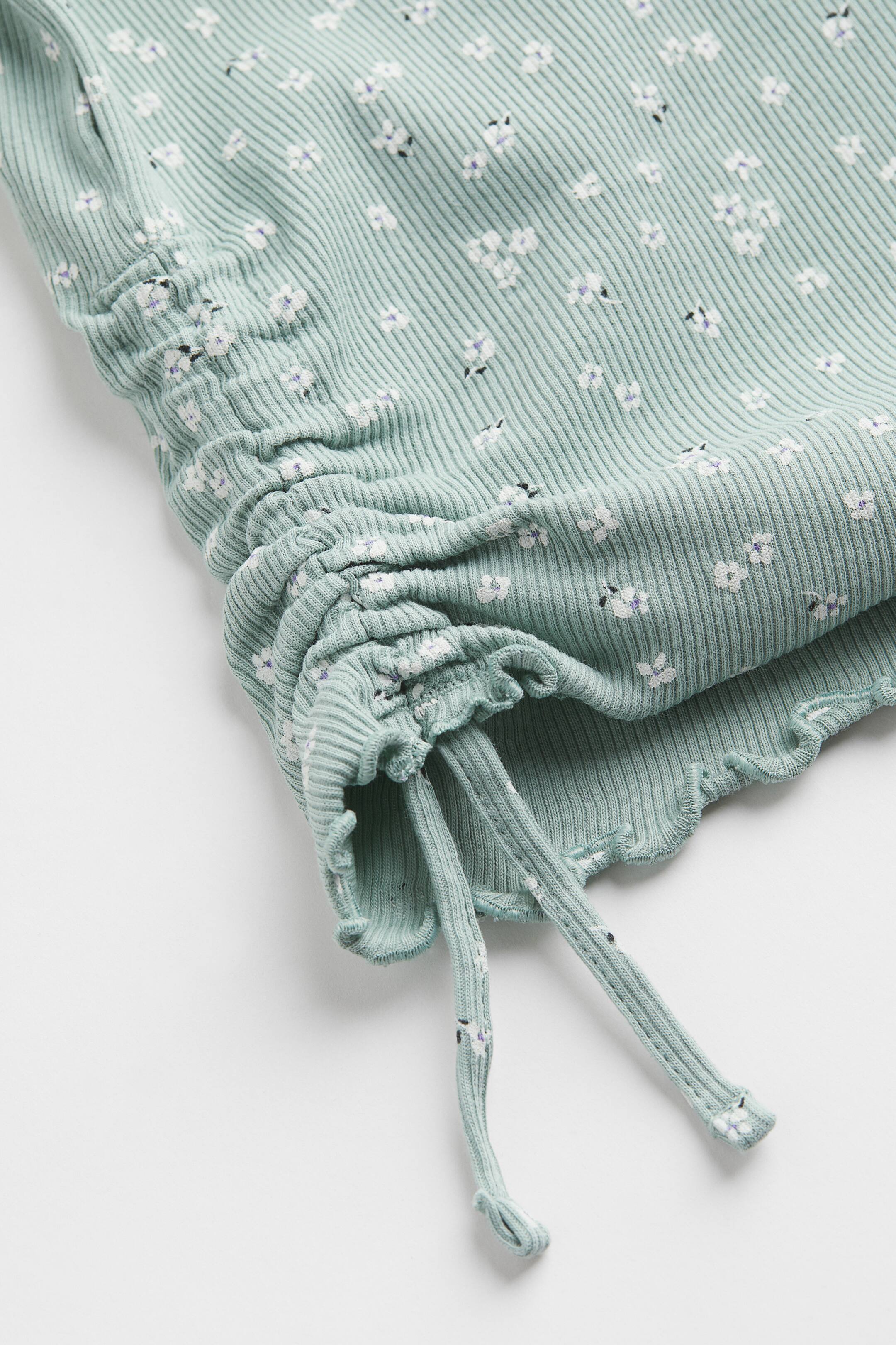 Drawstring-side jersey top - Light green/Floral - Kids | H&M GB