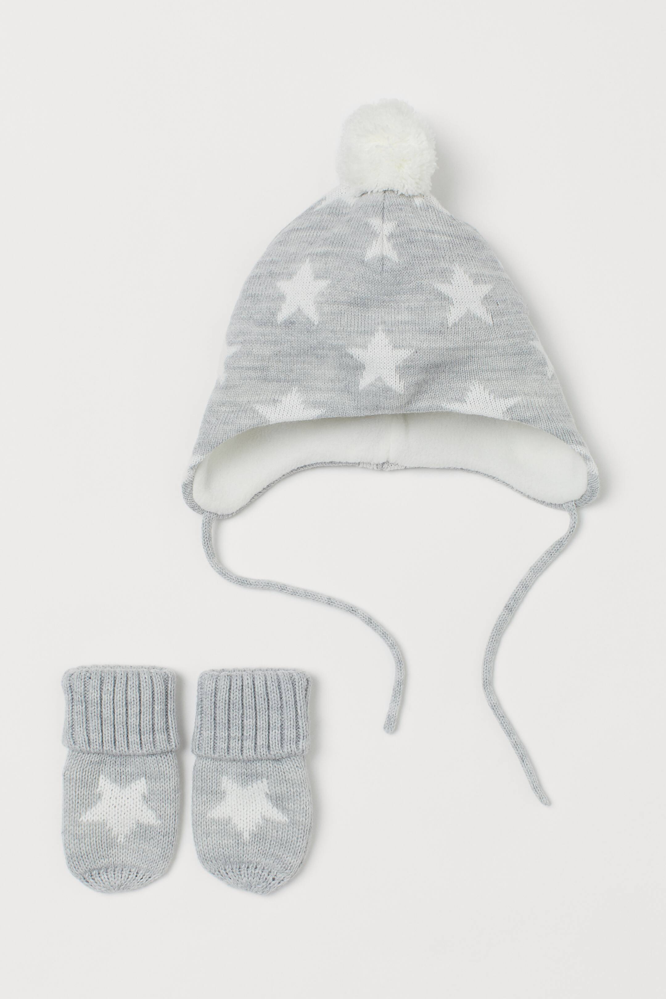 Lue og votter - Lys grå/Stjerner - BARN | H&M NO