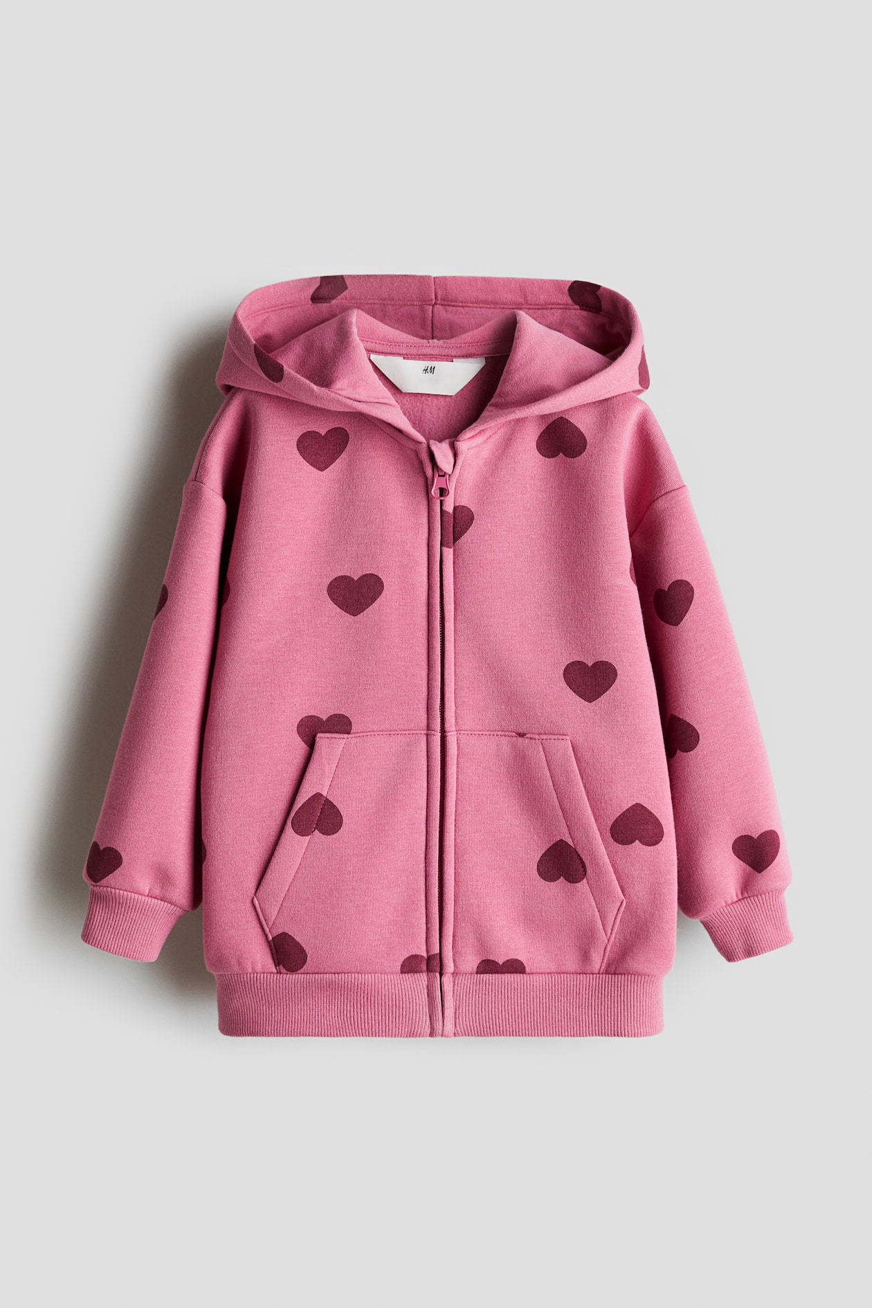 Casaco com capuz - Rosa choque/Corações - CRIANÇA | H&M PT