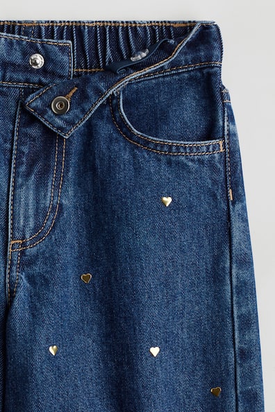 Dark denim blue/hearts Motif-Detail Wide Leg Jeans for kids | H&M US