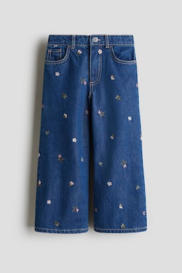 Denim blue/floral Motif-Detail Wide Leg Jeans for kids | H&M CA