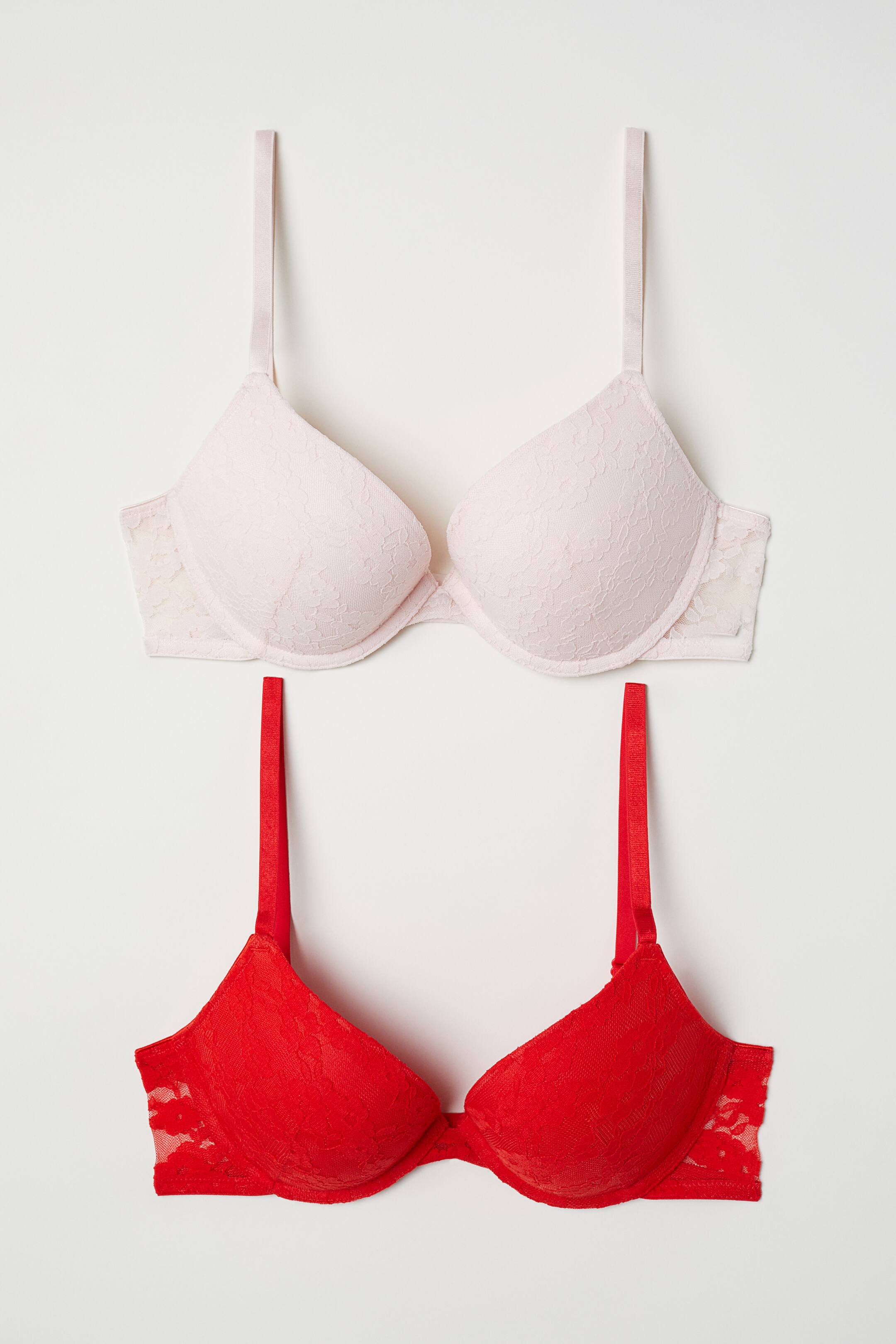 2-pack lace push-up bras - Powder pink/Bright red - Ladies | H&M GB