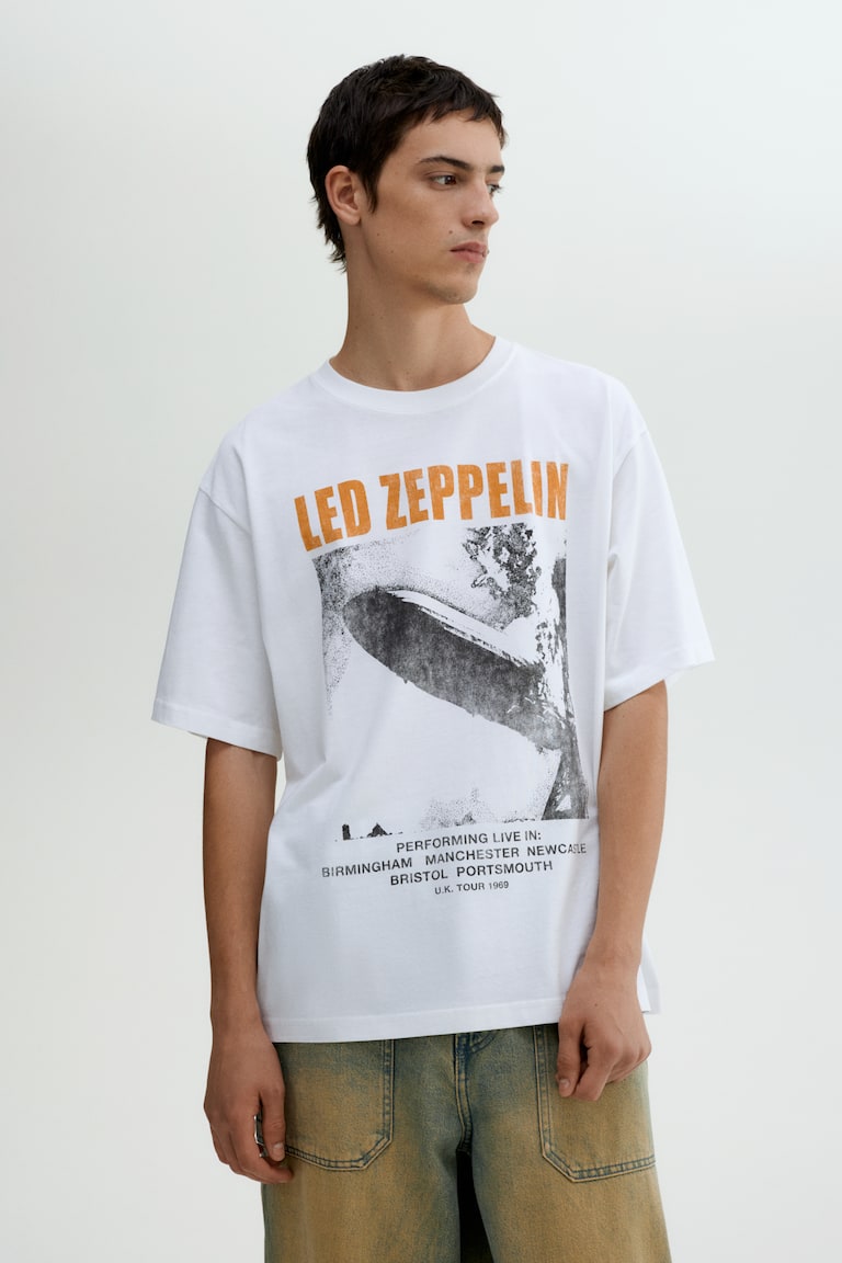 Men’s White/Led Zeppelin Loose-Fit Printed T-Shirt | H&M CA