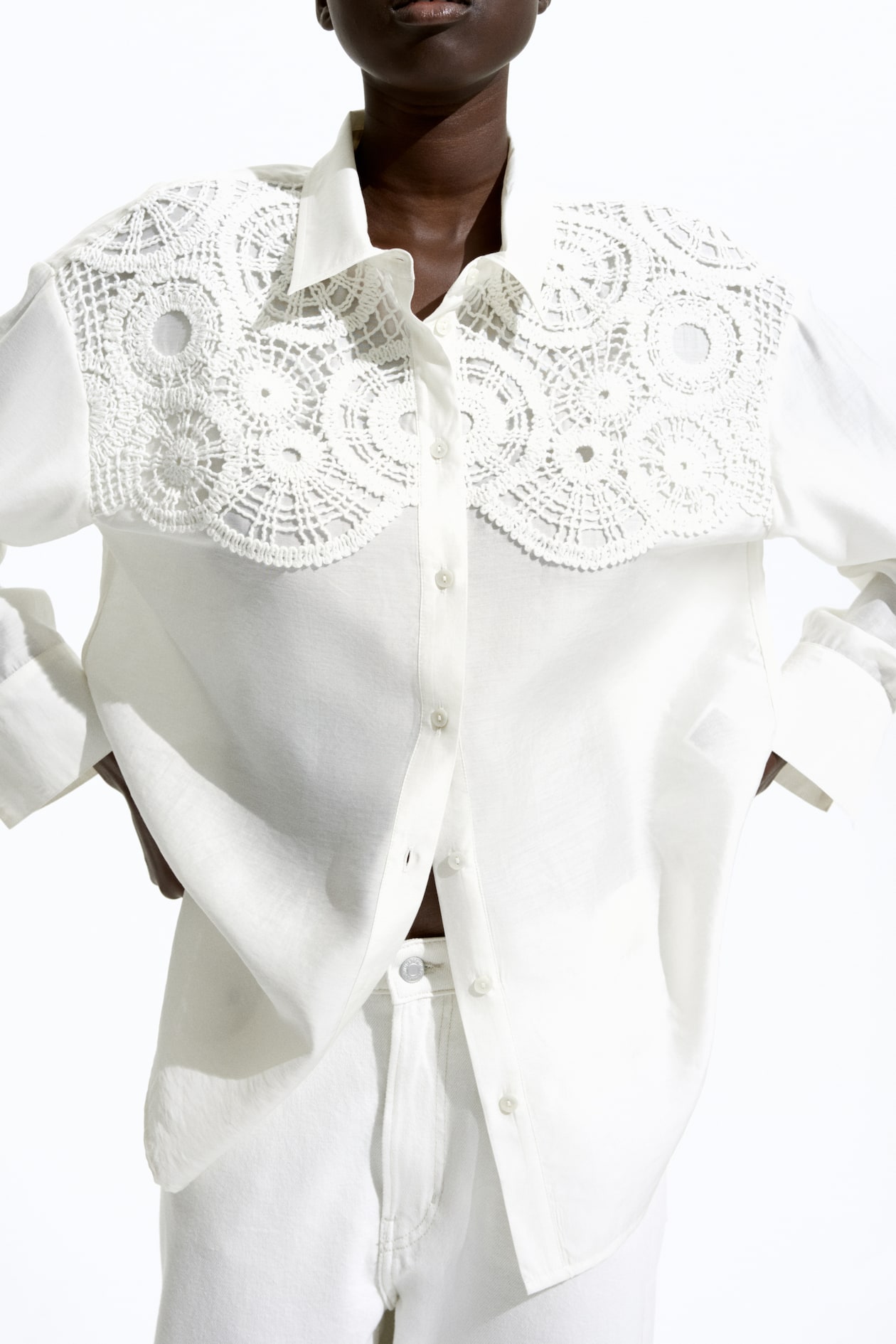 Hemd met gehaakte look - Wit - DAMES | H&M BE