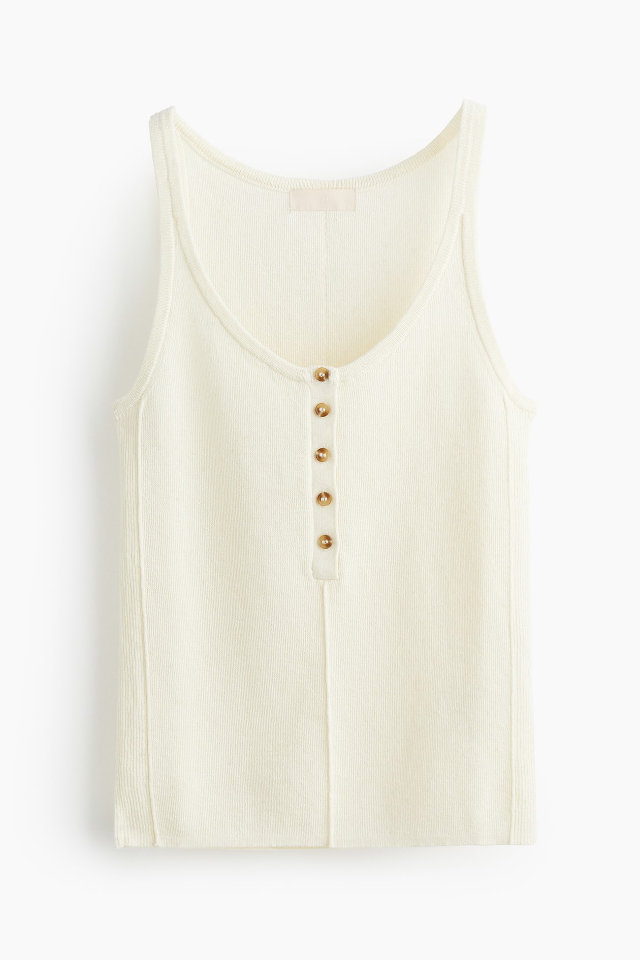 Fine-knit button-front vest top - Deep neckline - Sleeveless - Cream ...