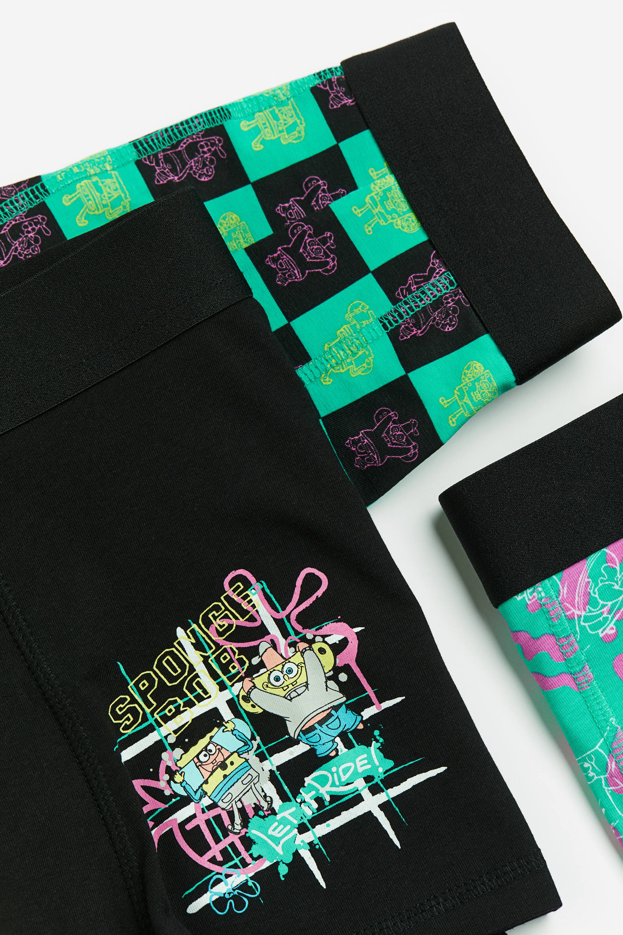 3-pack short trunks with Lycra® - Turquoise/SpongeBob - Men | H&M