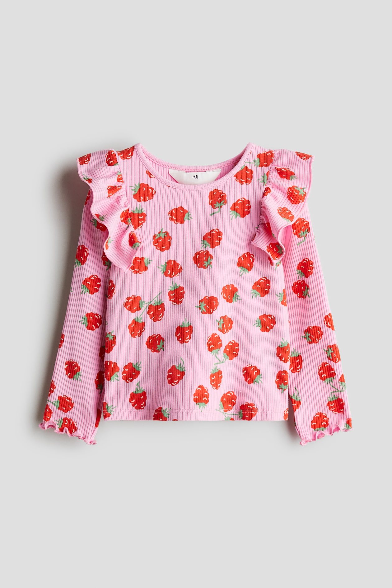 Tröja i bomullstrikå med volanger - Rosa/Hallon - BARN | H&M SE
