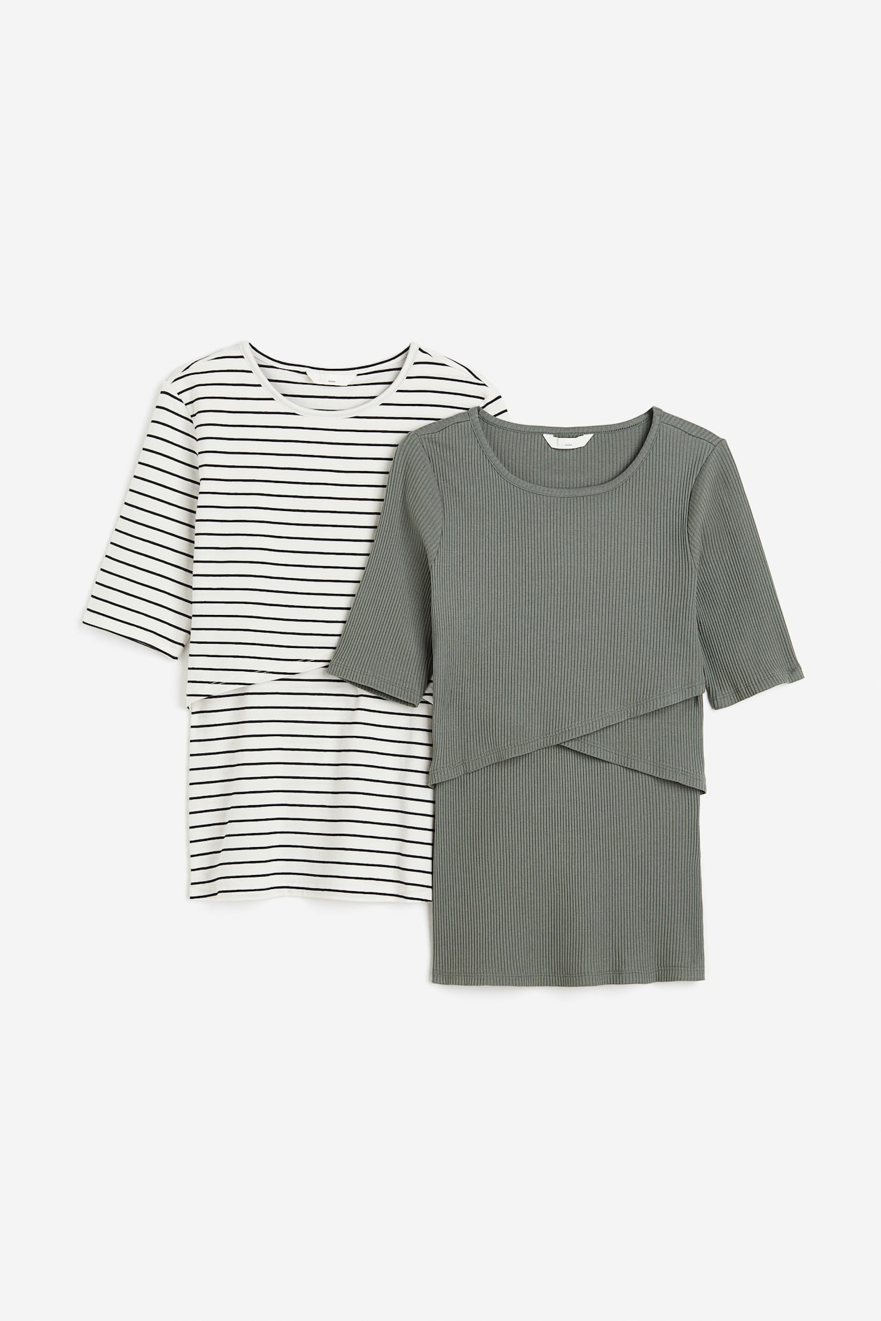 MAMA Lot de 2 tops Before & After - Vert foncé/rayé - FEMME | H&M FR