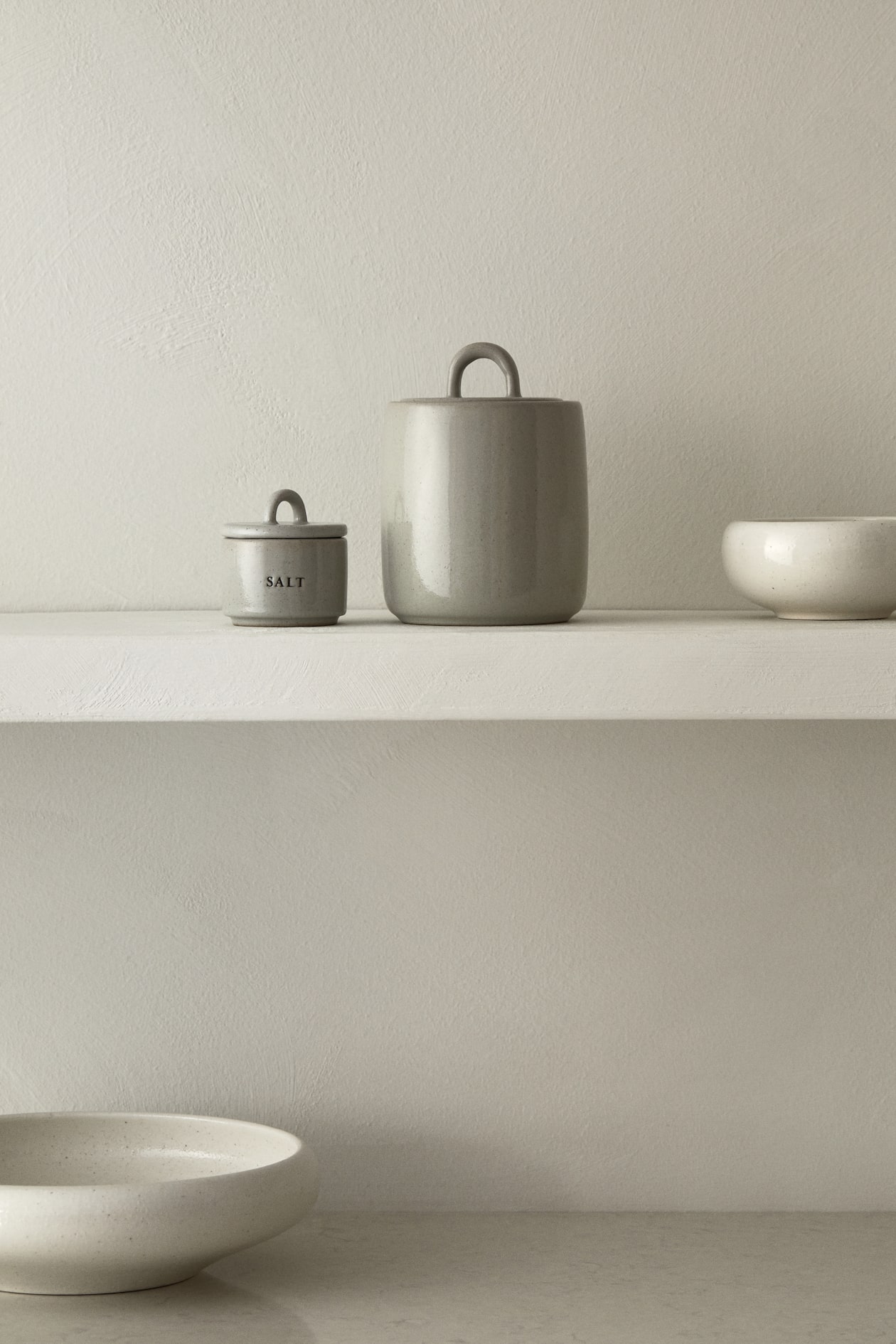 Borcan pentru sare din gresie ceramică cu capac - Gri-deschis/Salt ...