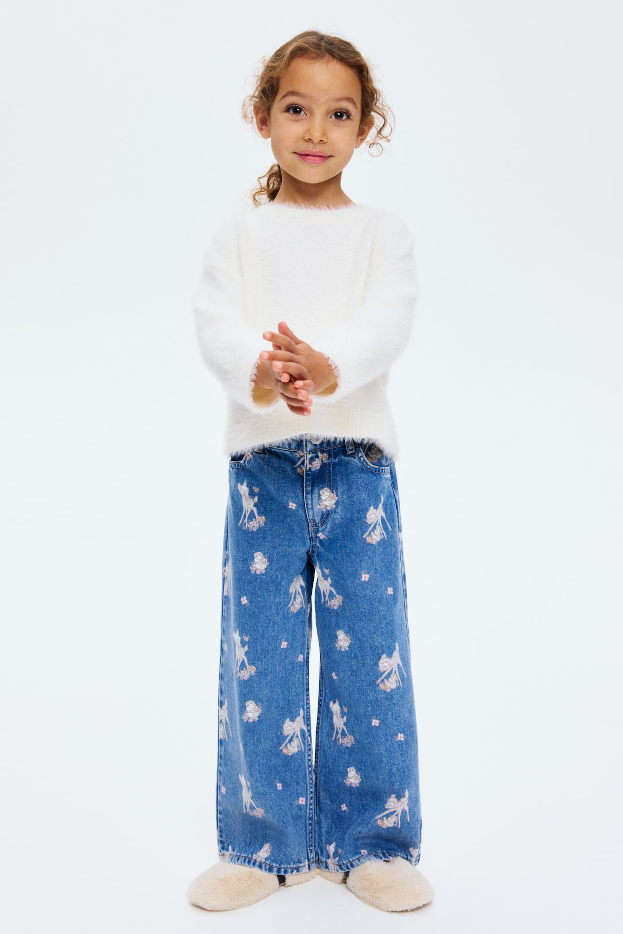 Denim blue/Bambi Printed Wide Leg Jeans for kids | H&M GB