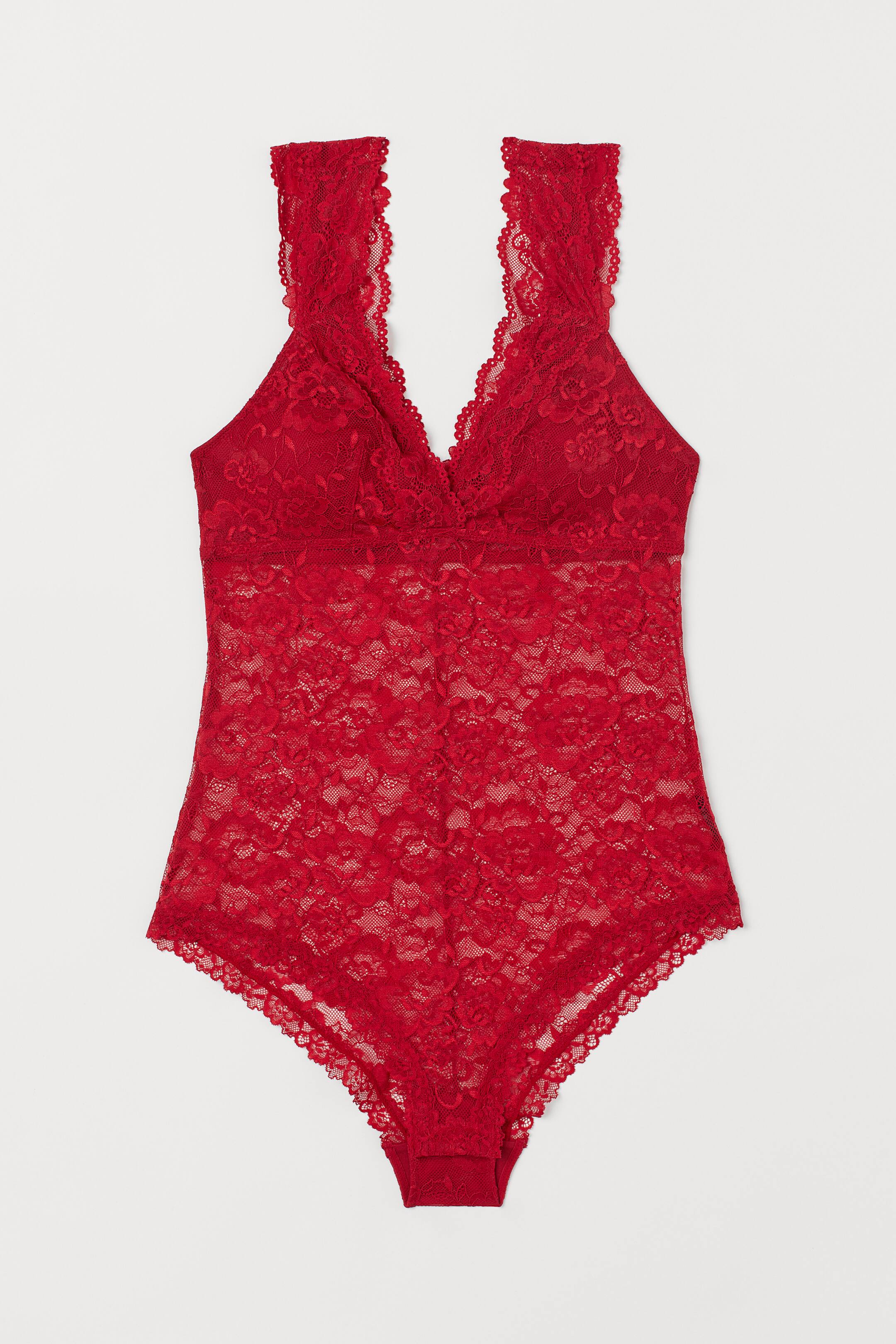 Body aus Spitze - V-Ausschnitt - Rot - Ladies | H&M AT