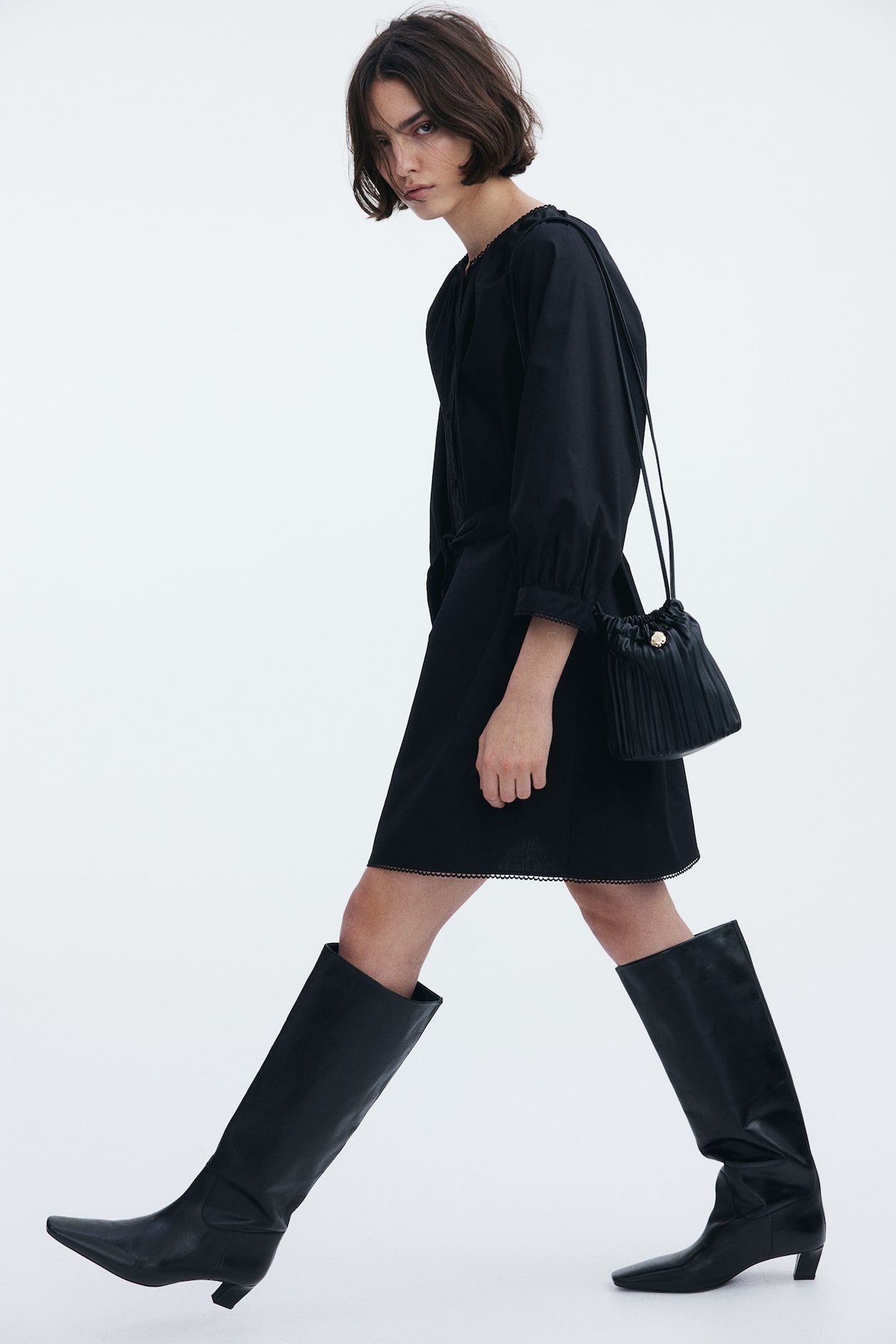 Picot-Trimmed Dress - Black - Ladies | H&M US