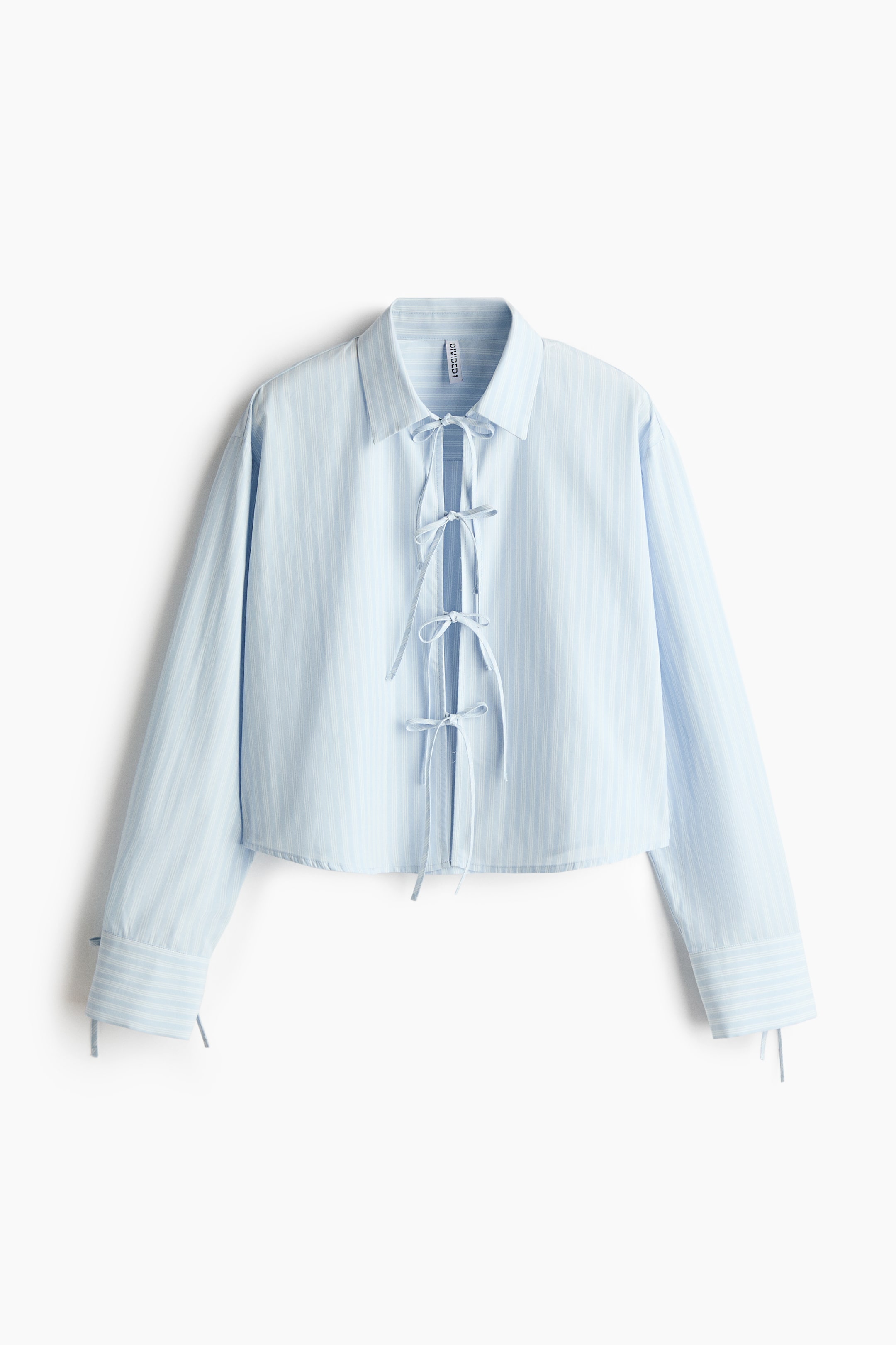 Tie-Front Poplin Shirt - Light blue/striped - Ladies | H&M PH