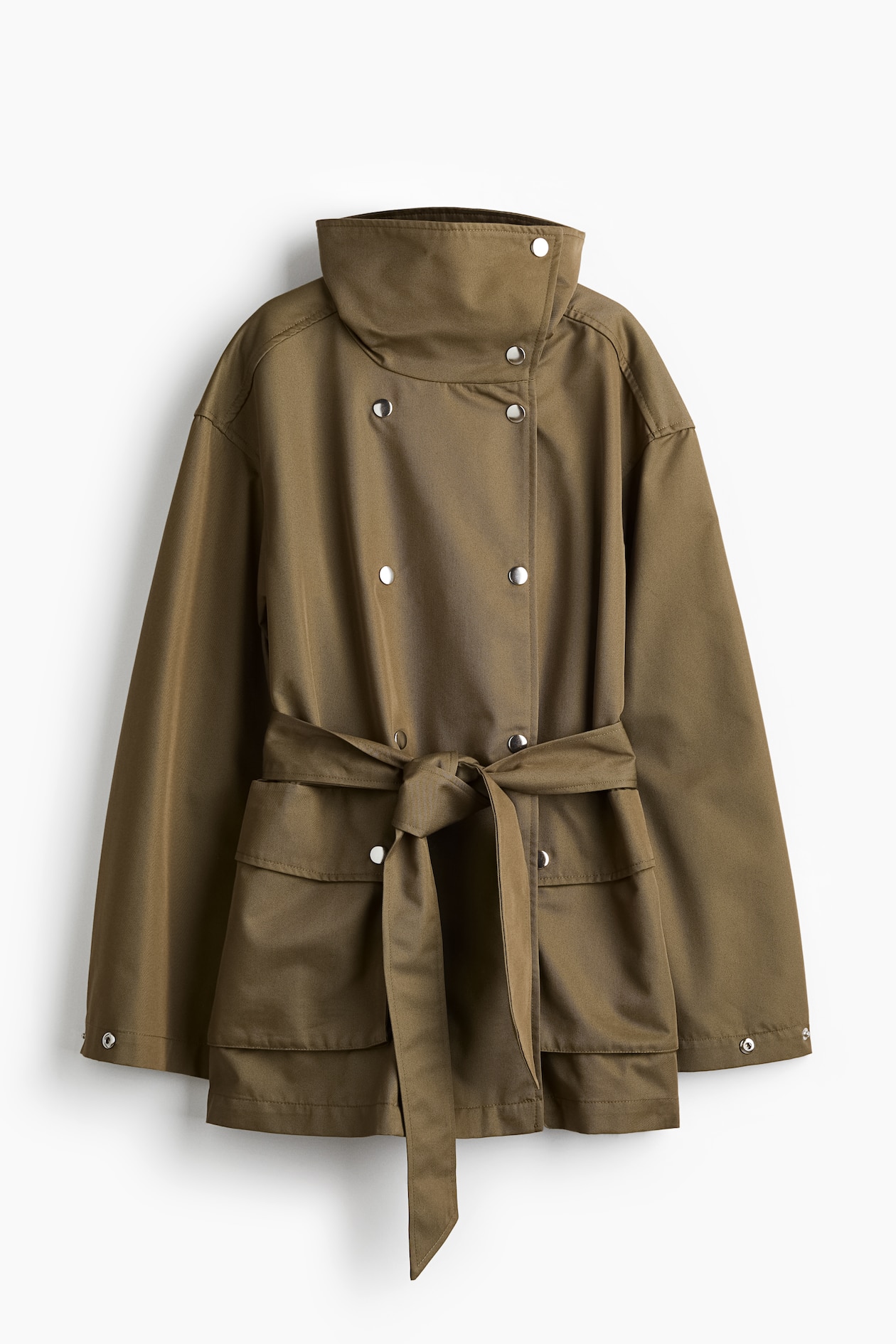 Tie-Belt Twill Jacket - Khaki green - Ladies | H&M US