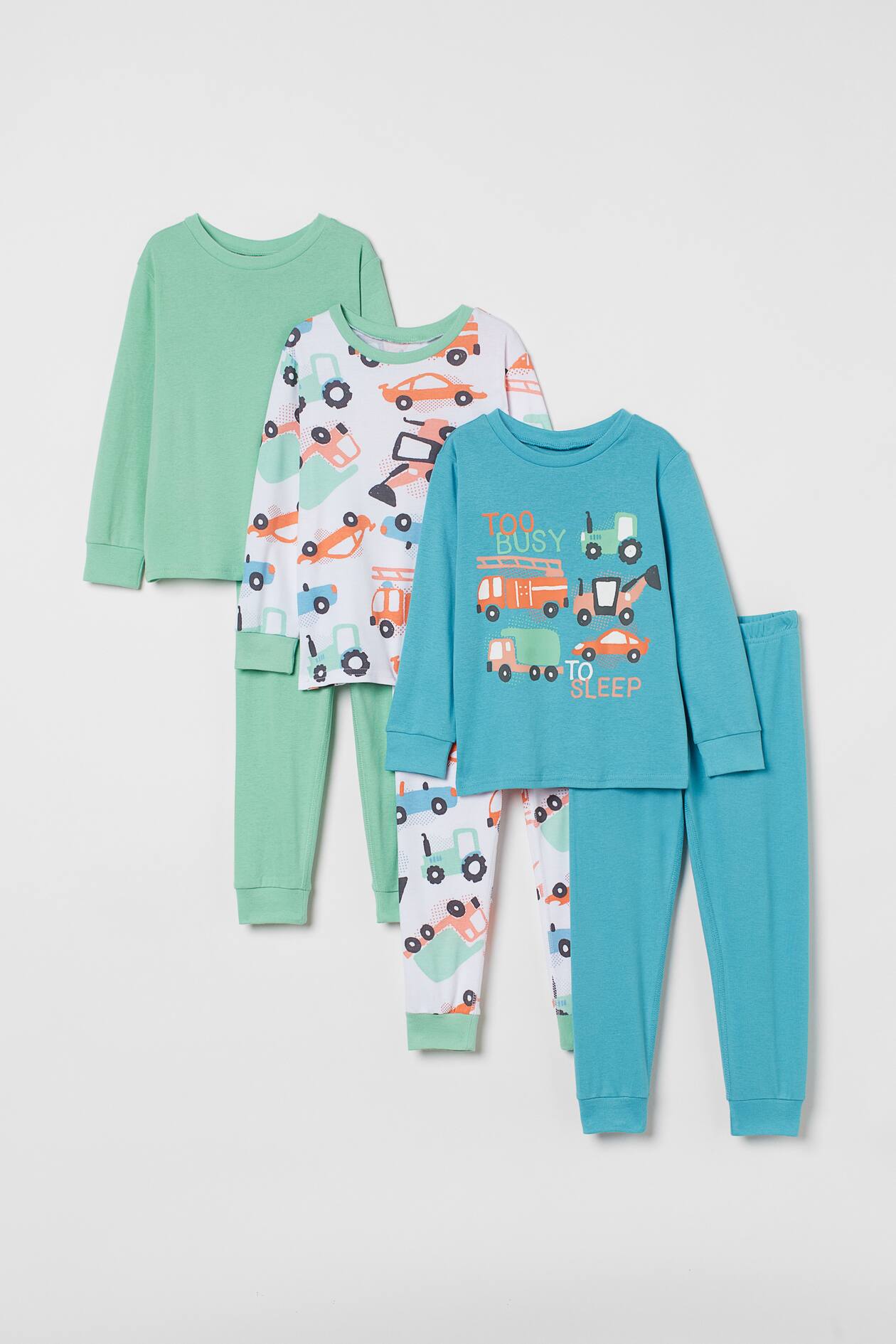 Tri pidžame - Svetlozelena/vozila - Kids | H&M RS