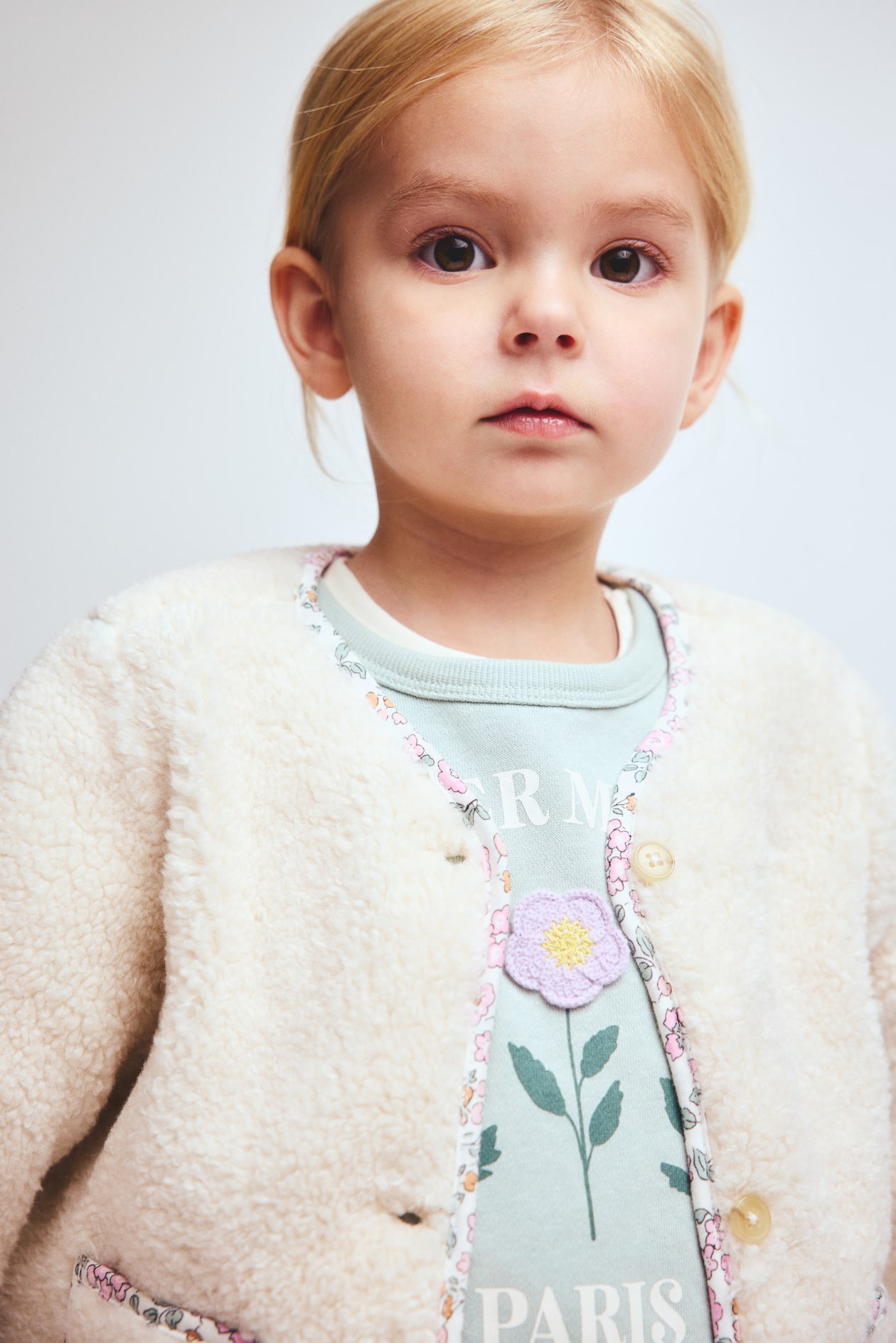 White/floral Teddy Fleece Jacket for kids | H&M CA