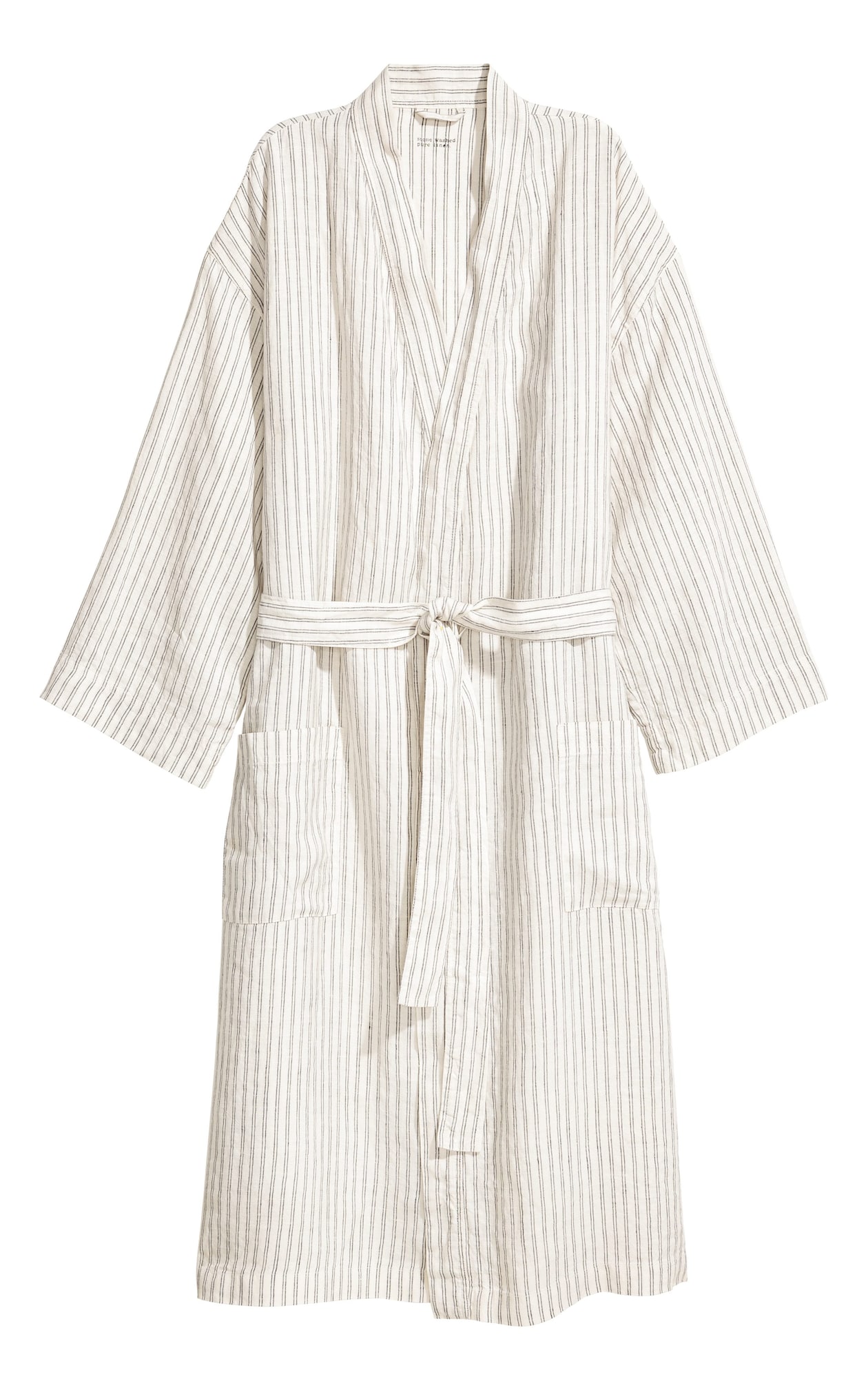 Washed linen dressing gown - Natural white/Grey striped - Ladies | H&M GB