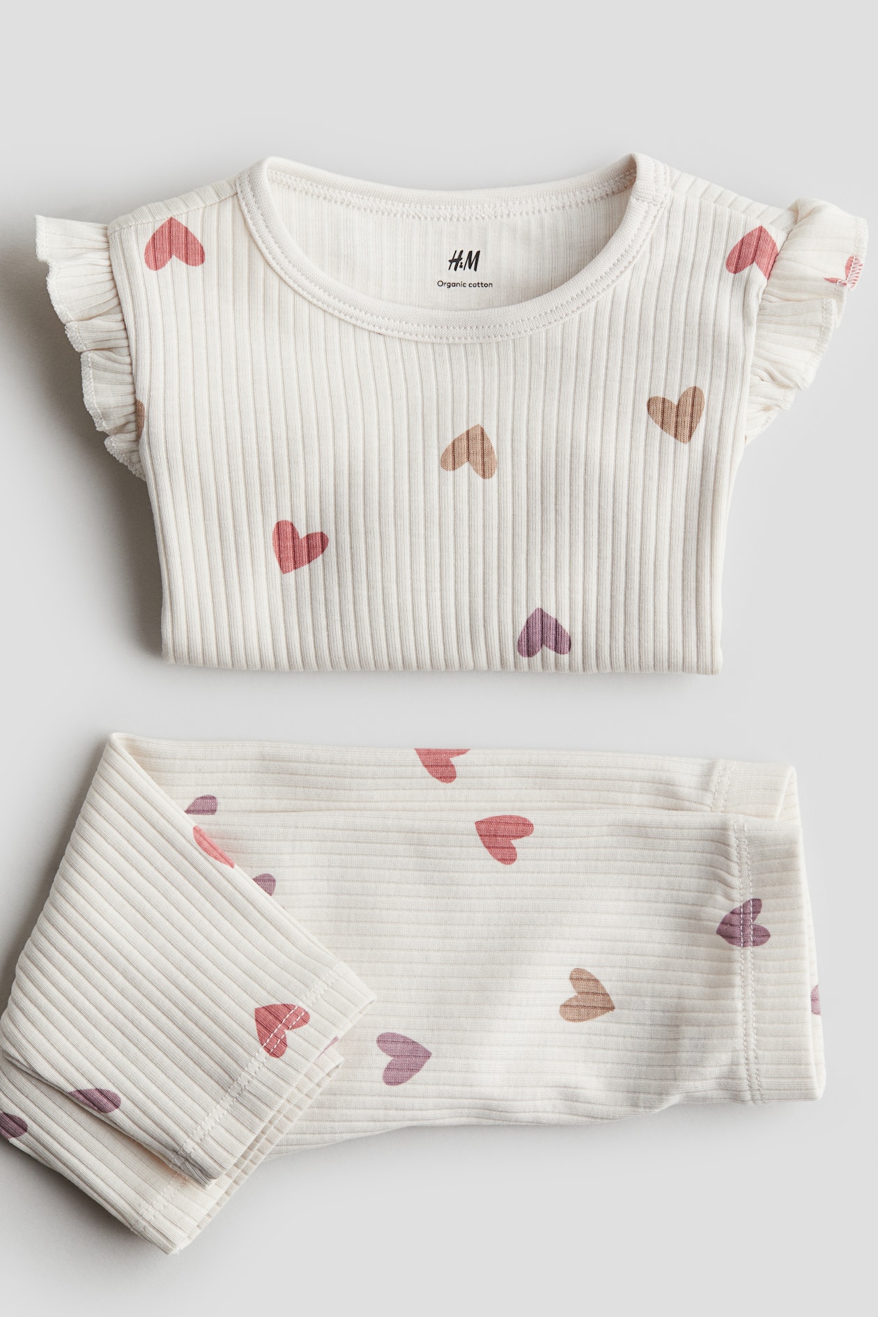 Ribbed Cotton Set - Light beige/hearts - Kids | H&M US