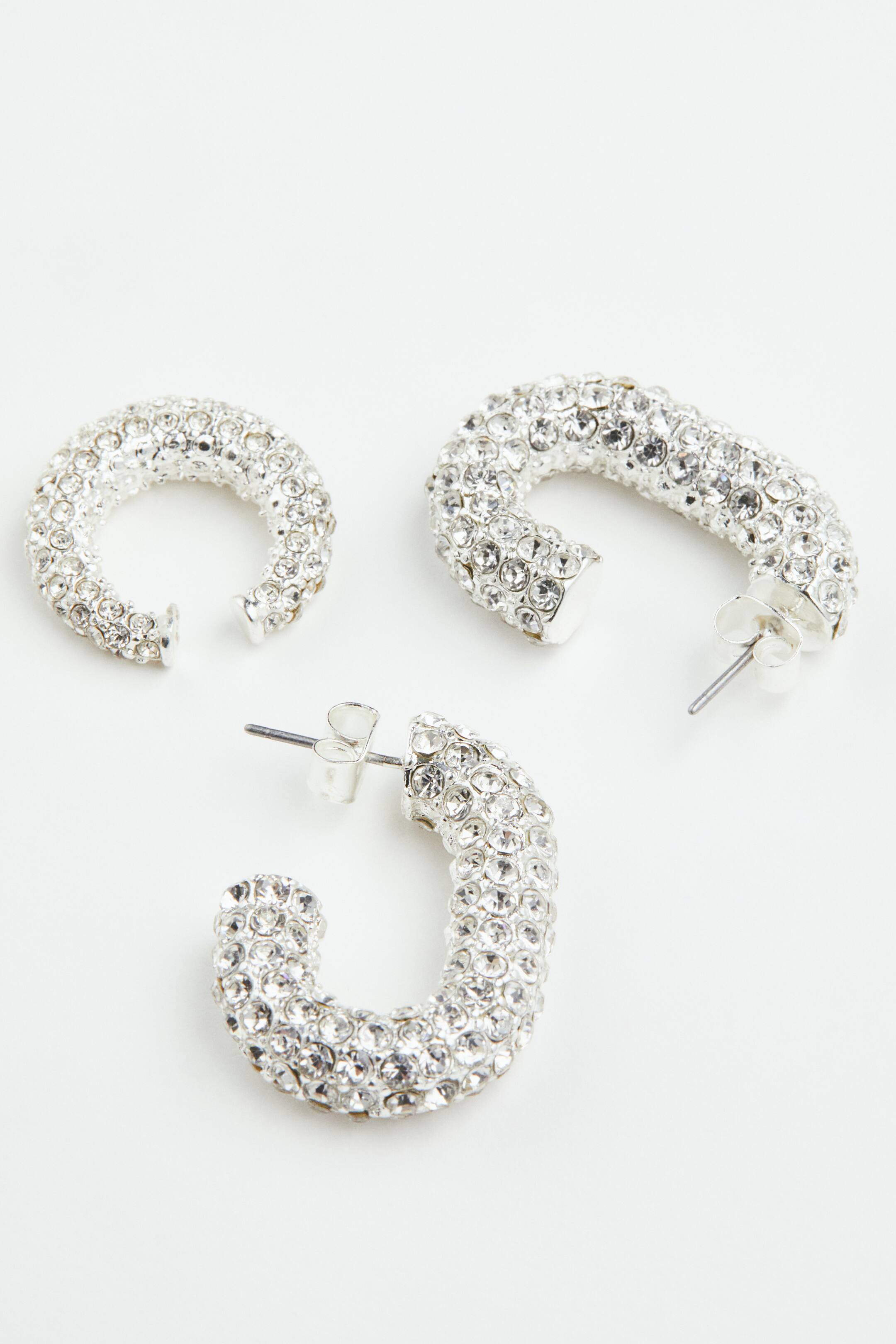 Rhinestone earrings and ear cuffs - Silver-coloured - Ladies | H&M SG