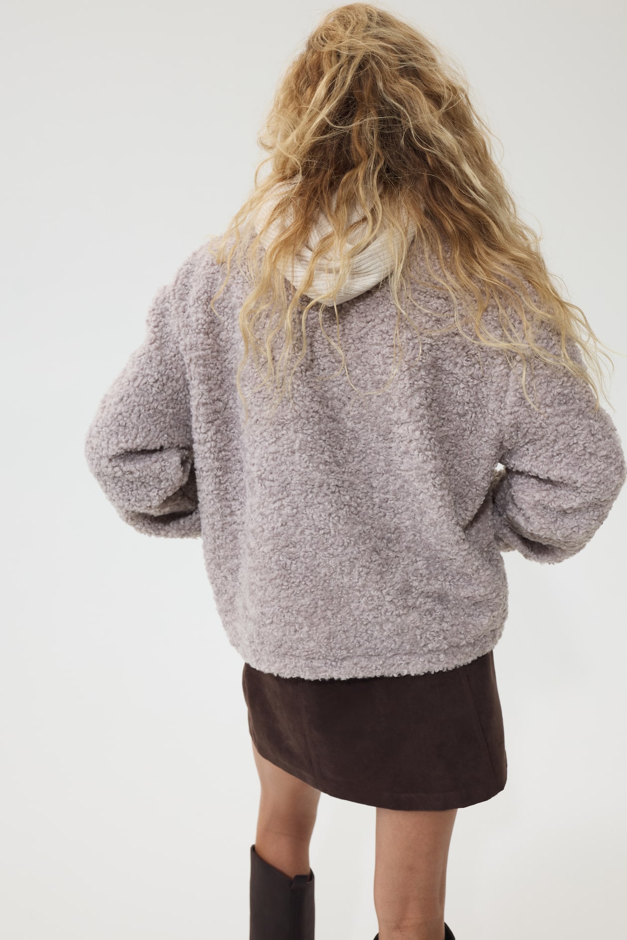 Women's Light gray Oversized Teddy Fleece Jacket | H&M US