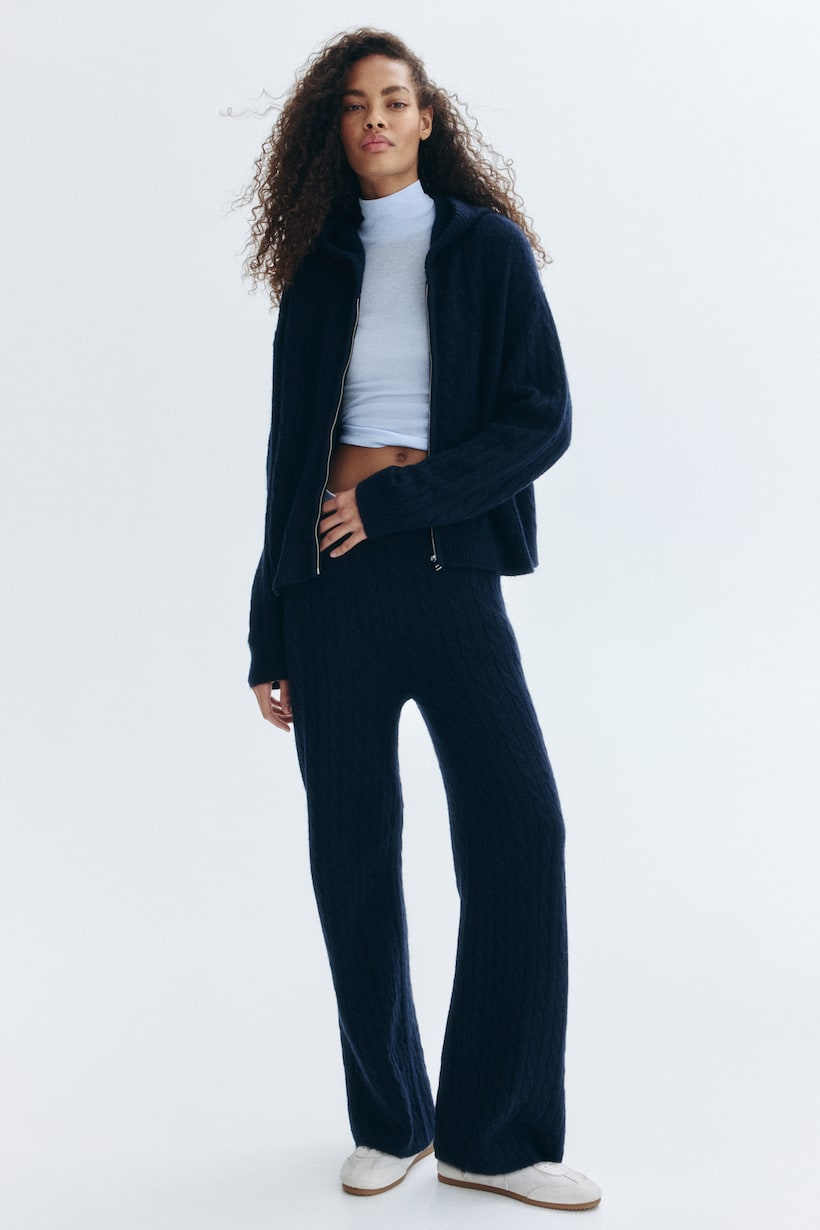 Cárdigan con zíper en tejido trenzado - Azul marino - Ladies | H&M MX