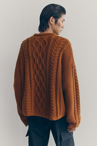 Men’s Burnt orange Cable-Knit Wool-Blend Sweater | H&M US