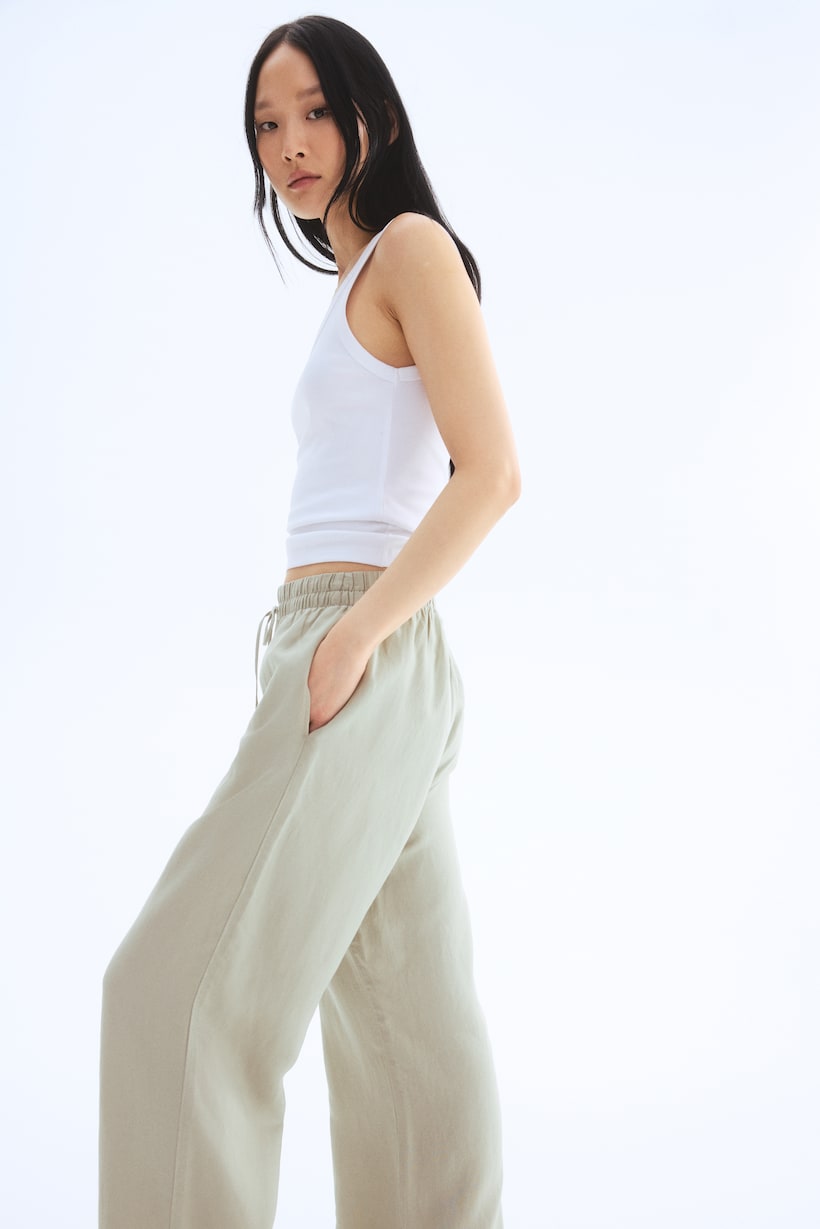 Linen-Blend Pants - Light green - Ladies | H&M US