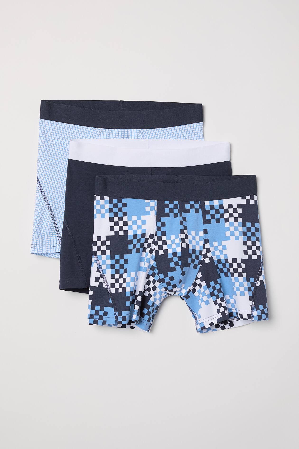 Boxers mi-longs, lot de 3 - Bleu foncé/carreaux - HOMME | H&M FR