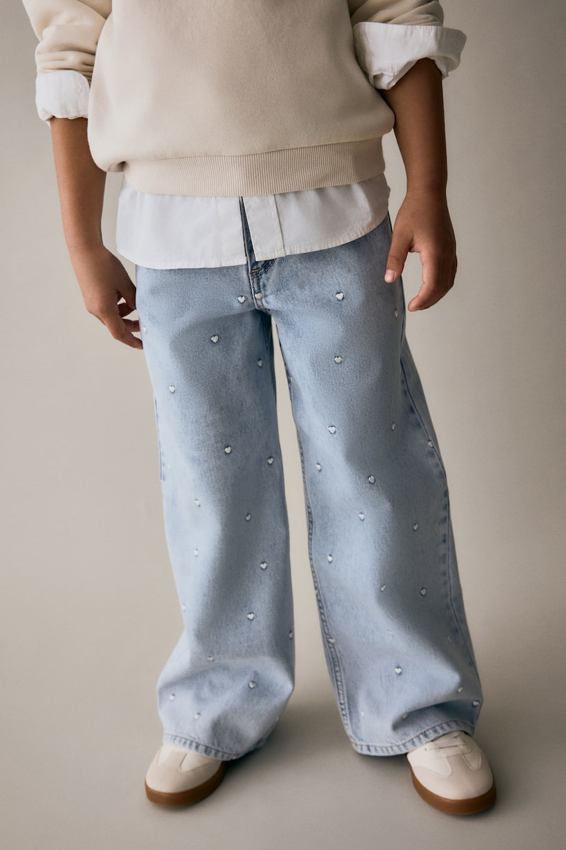 Light denim blue/hearts Motif-Detail Wide Leg Jeans for kids - Long ...
