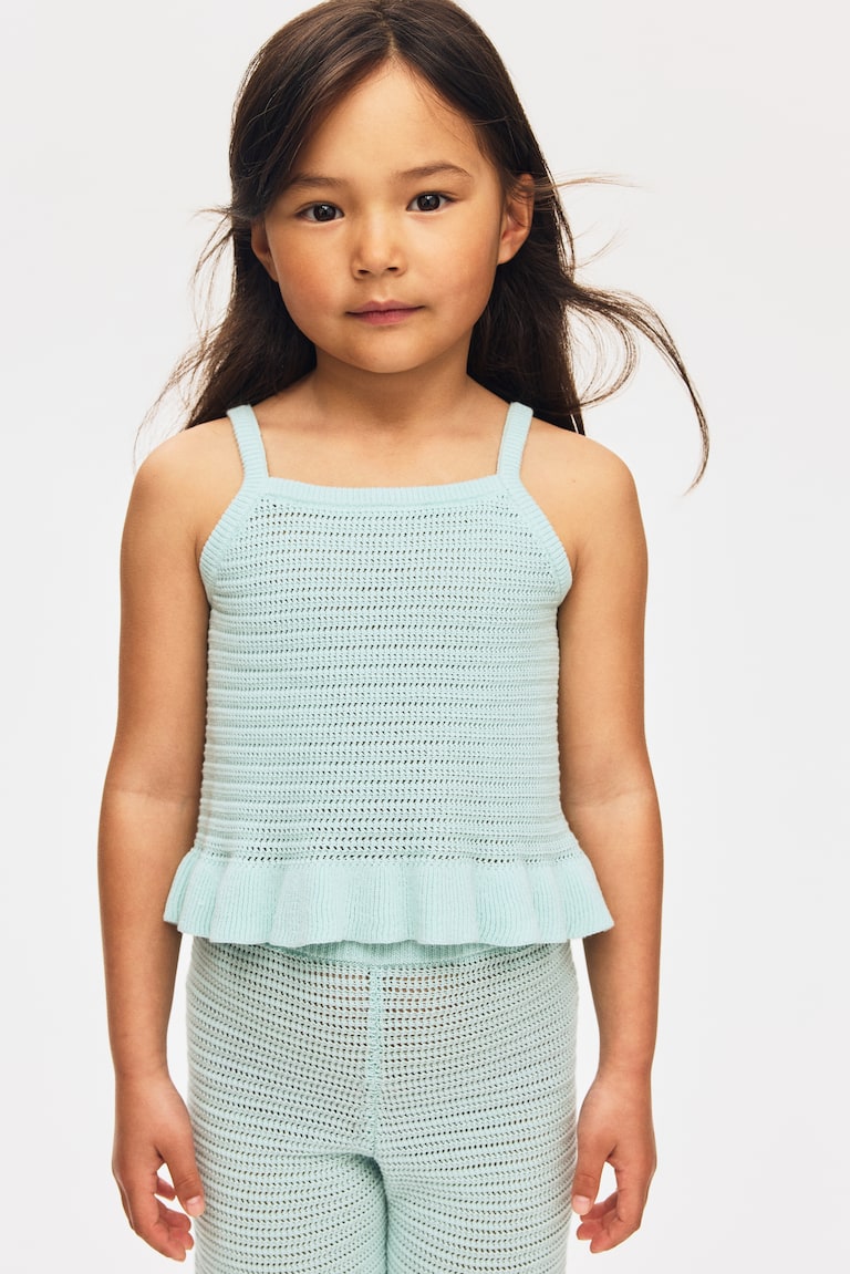 Light turquoise Cotton-Knit Strappy Top for kids | H&M US