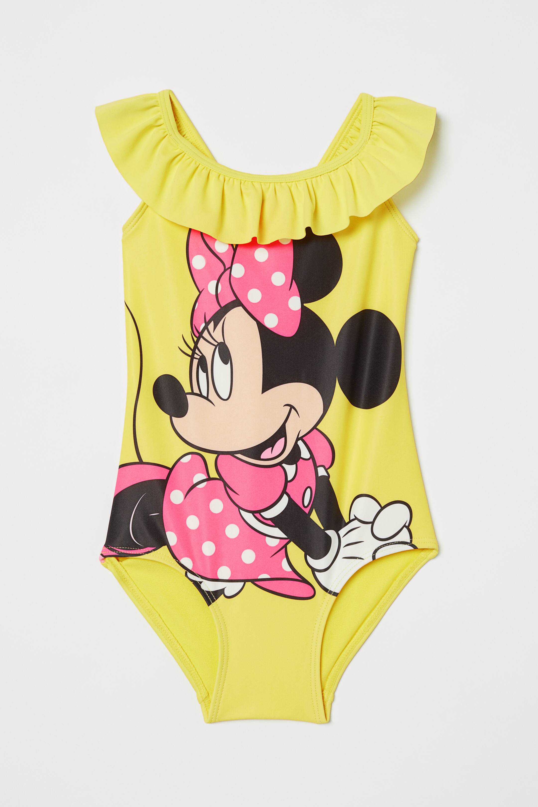 Flounce-trimmed swimsuit - Neon yellow/Minnie Mouse - Kids | H&M HK