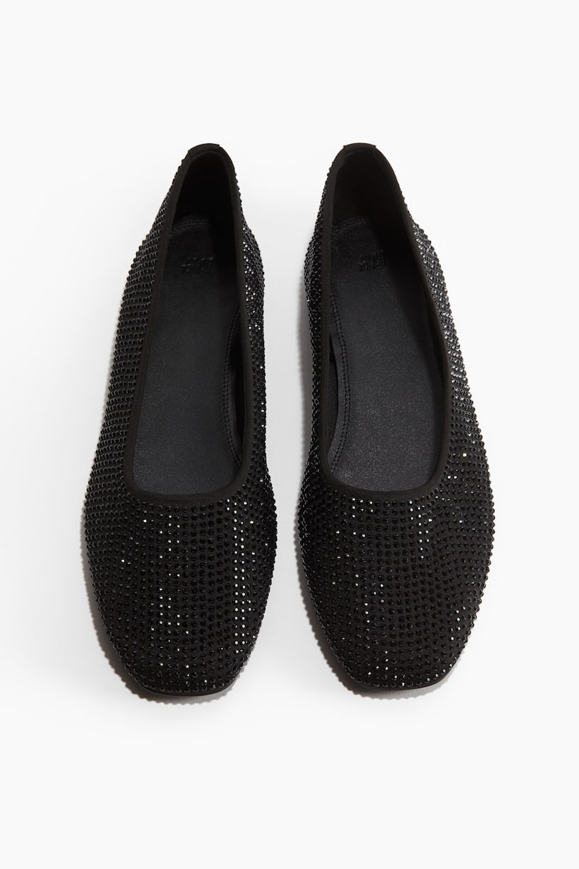 Rhinestone-Embellished Ballet Flats - Black - Ladies | H&M US