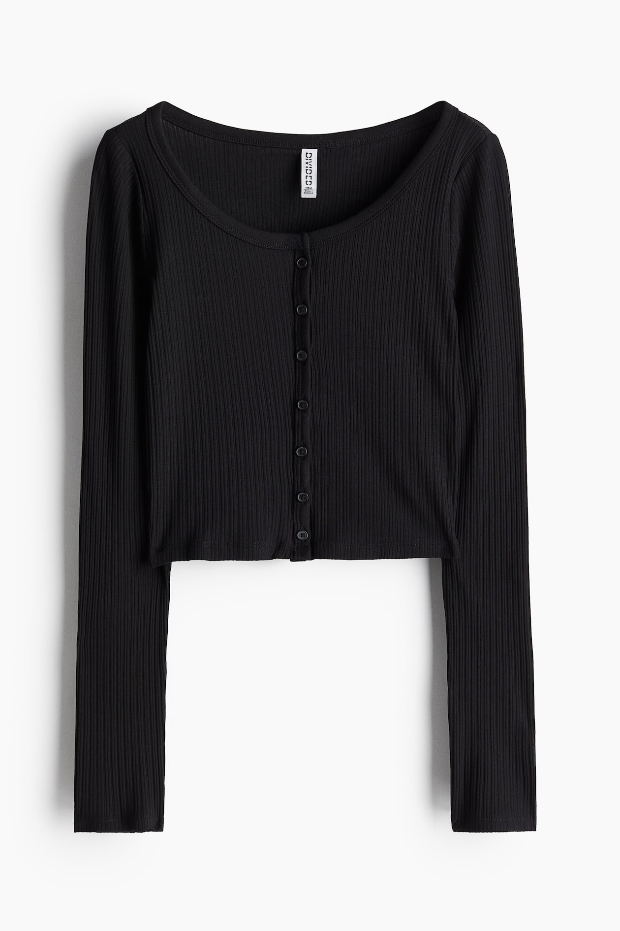 Ribbed button-front top - Black - Ladies | H&M GB