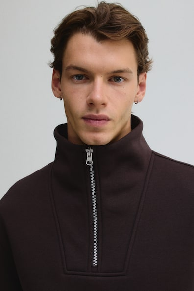 Men’s Dark brown Regular Fit Zip-top sweatshirt | H&M IN