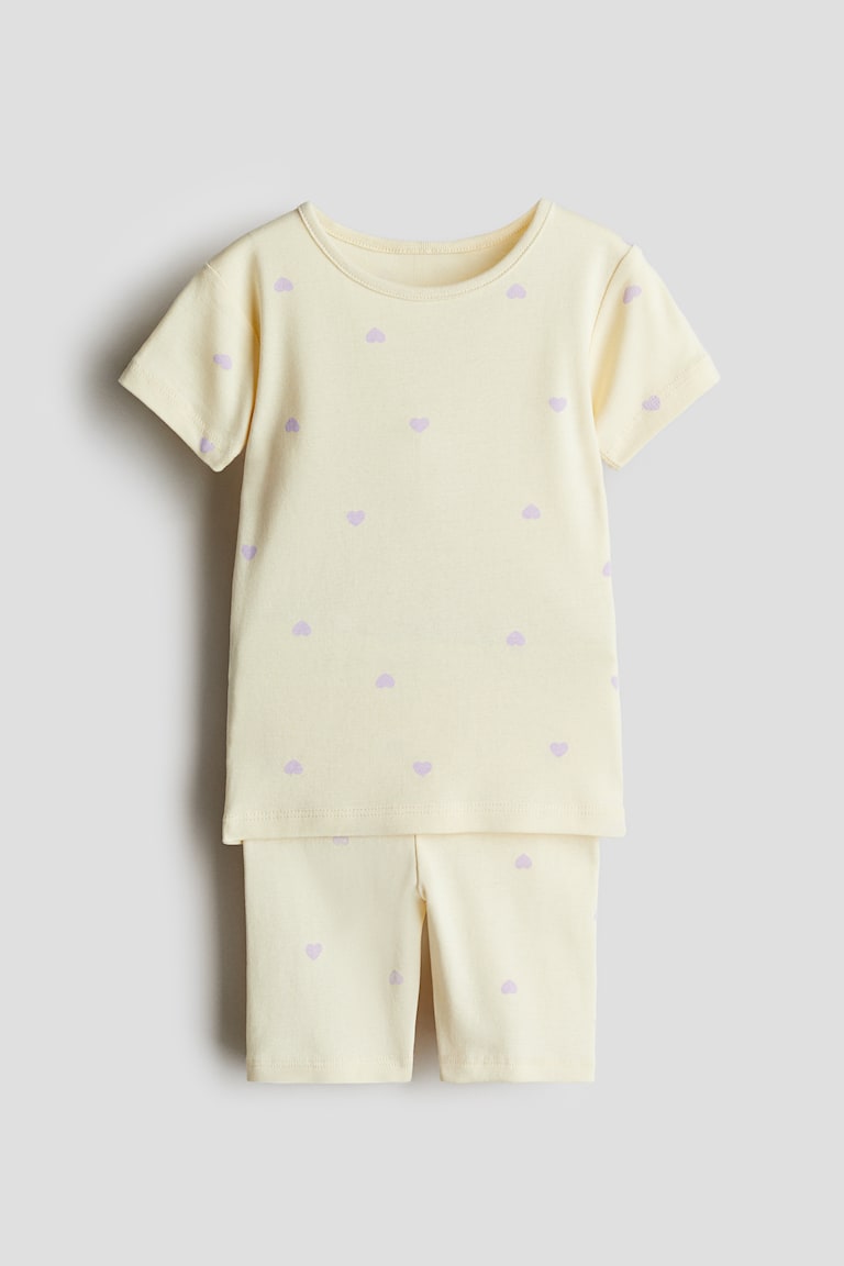 Light beige/hearts Snug Fit Printed Cotton Pajamas for kids | H&M US