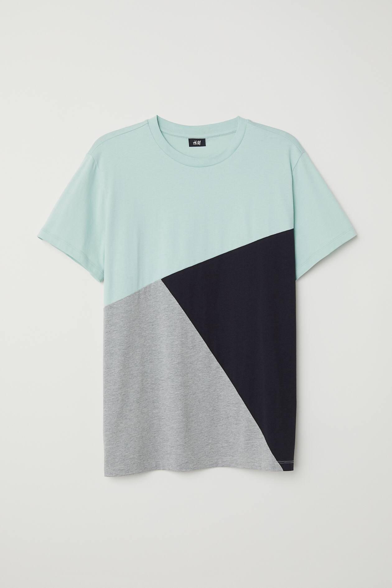 Block-print T-shirt - Short sleeve - Mint green/Multicoloured - Men | H ...