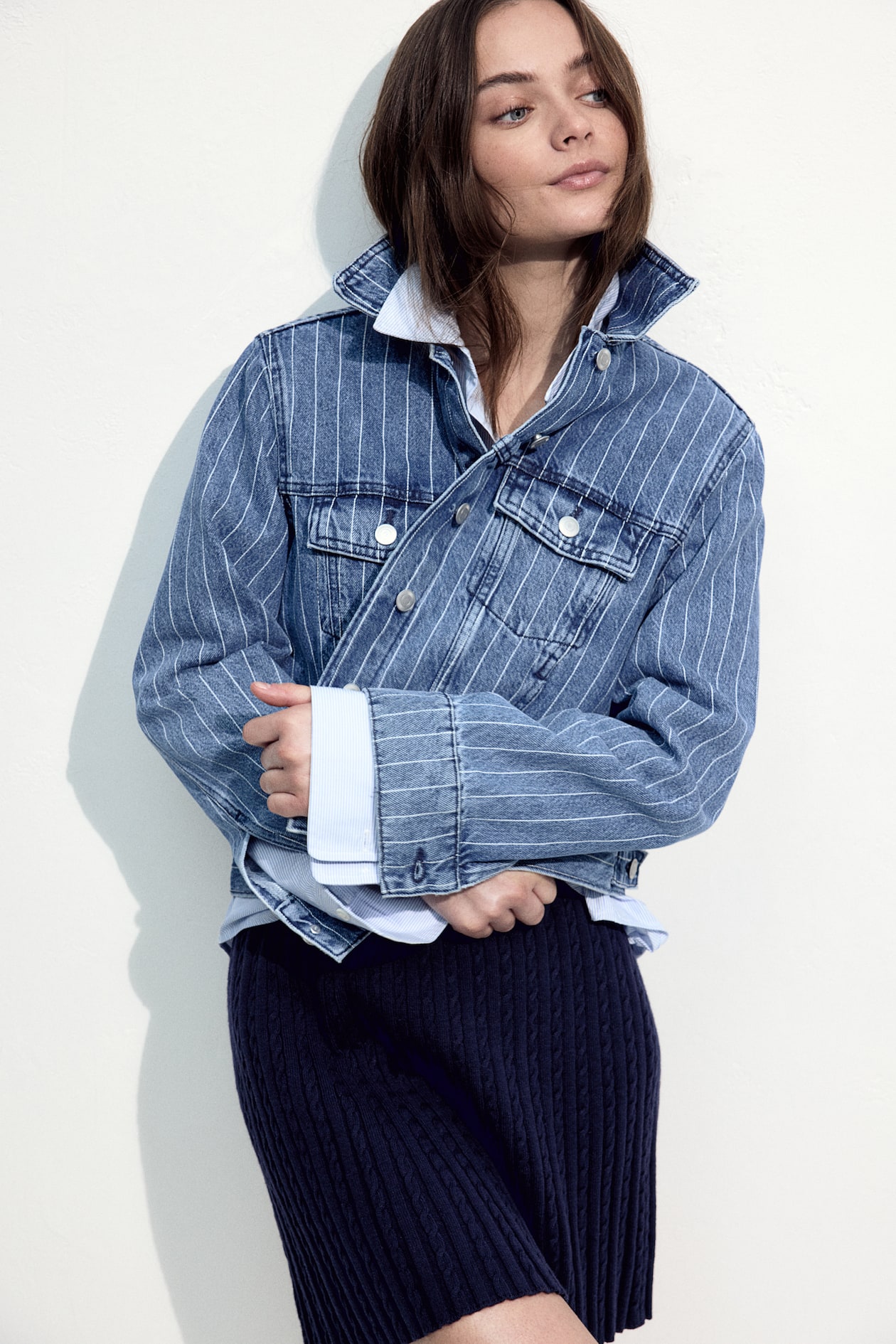 Denim Jacket - Light denim blue/pinstriped - Ladies | H&M US