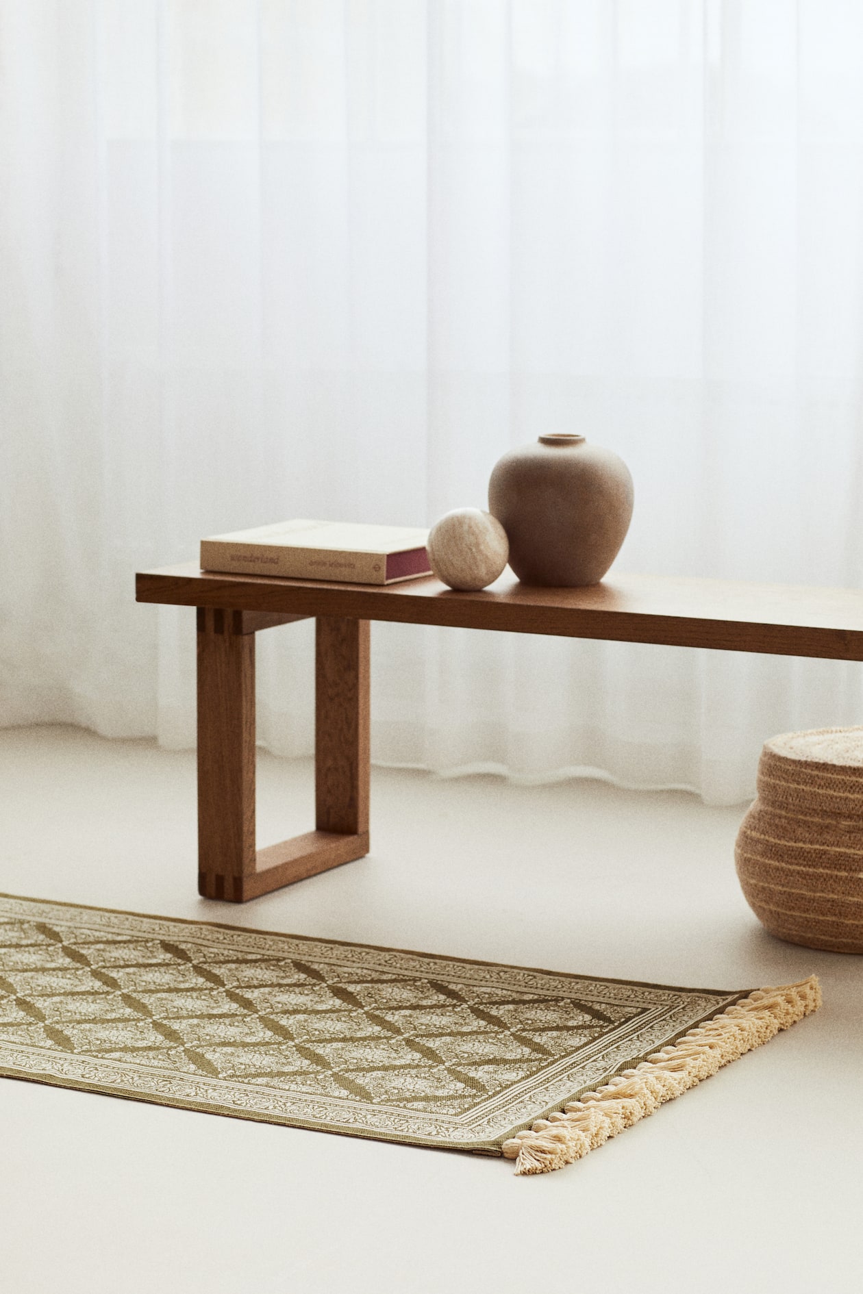 Tapijt met dessin en franjes - Kakigroen/dessin - HOME | H&M BE